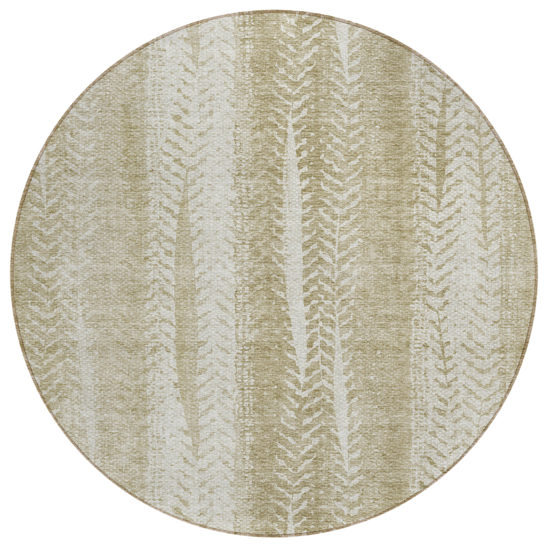 HomeRoots 8' Beige Tan And Taupe Round Botanical Leaves Washable Indoor ...