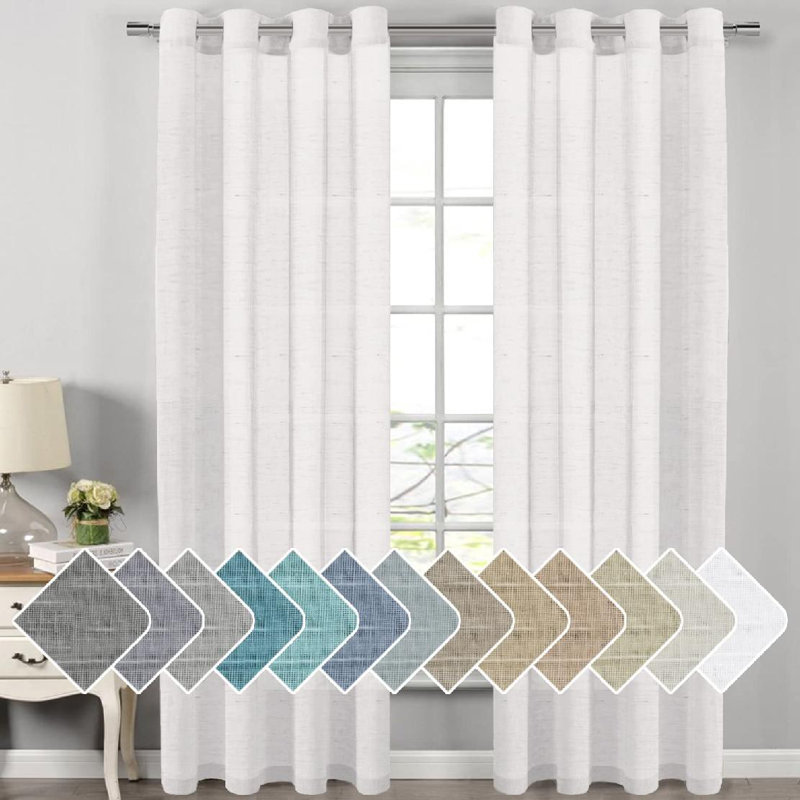 Ebern Designs Hywell Soft Linen Plaid Semi-Sheer Grommet Curtain Panels ...