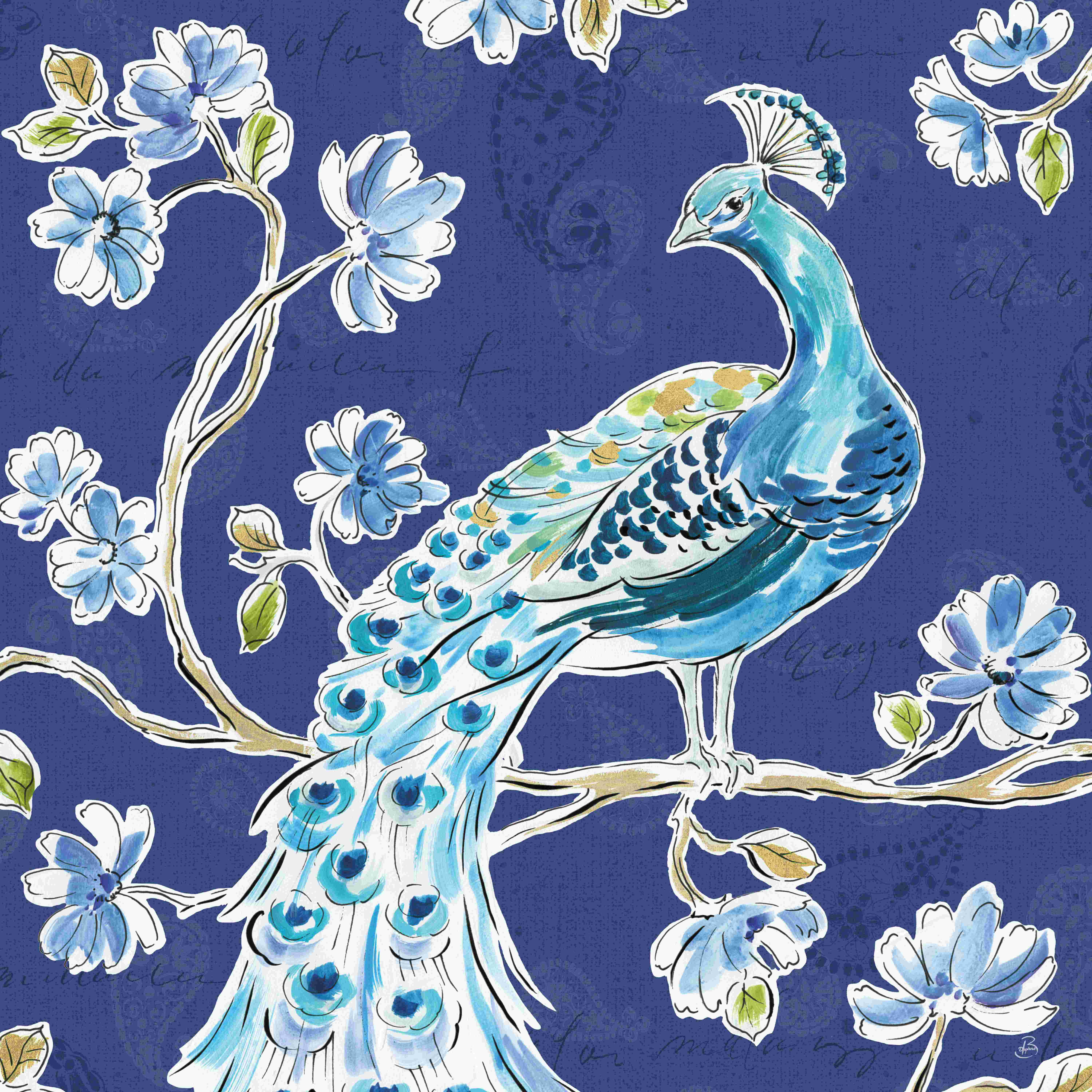 Bungalow Rose Peacock Allegory IV Blue - Wrapped Canvas Print | Wayfair