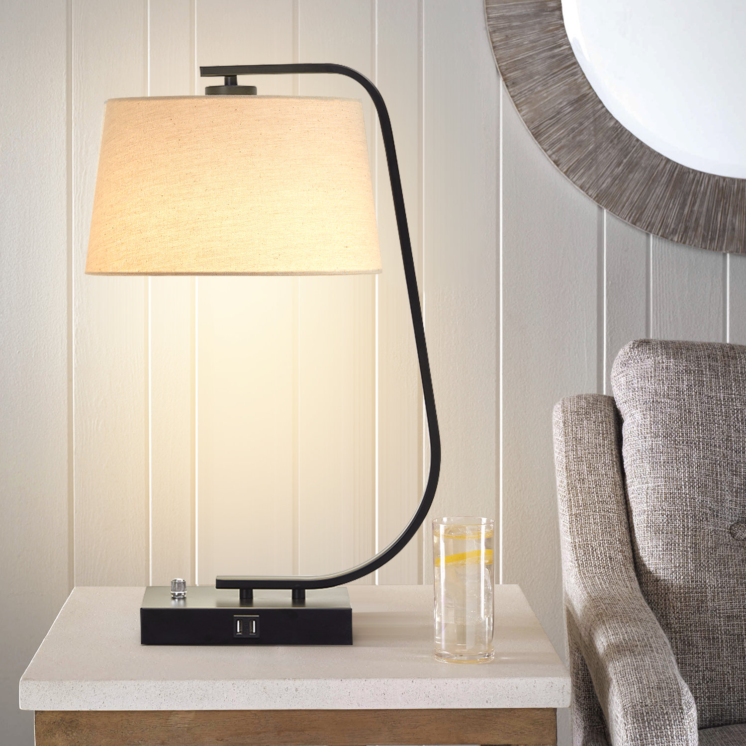 Wrought Studio™ Broghin Dimmable USB & Type-C Metal Bedside Table Lamp ...