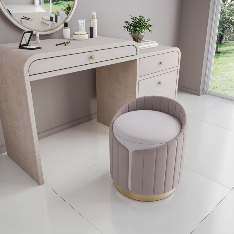 Mercer41 Plush Velvet Vanity Stool Ottoman with Storage, Taupe | Wayfair