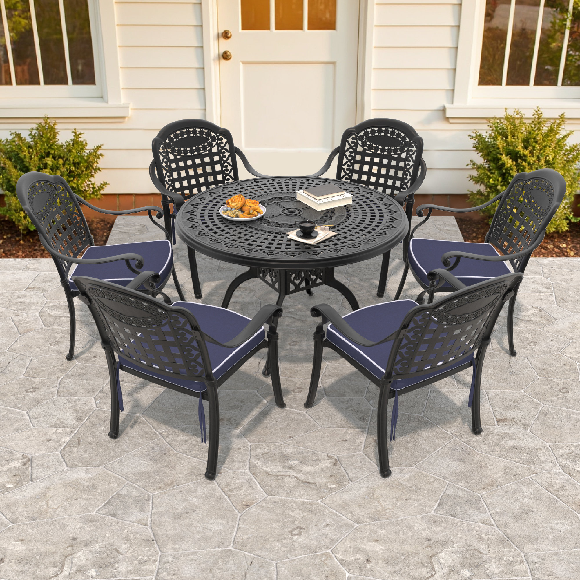 Canora Grey Shanese 7-Piece 47.24 -inch Round Table Cast Aluminum ...