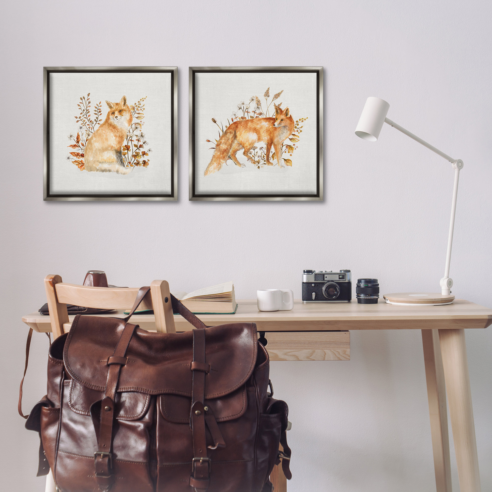 Millwood Pines Fluffy Red Fox Autumn Leaves 2 PC Framed Floater Canvas ...