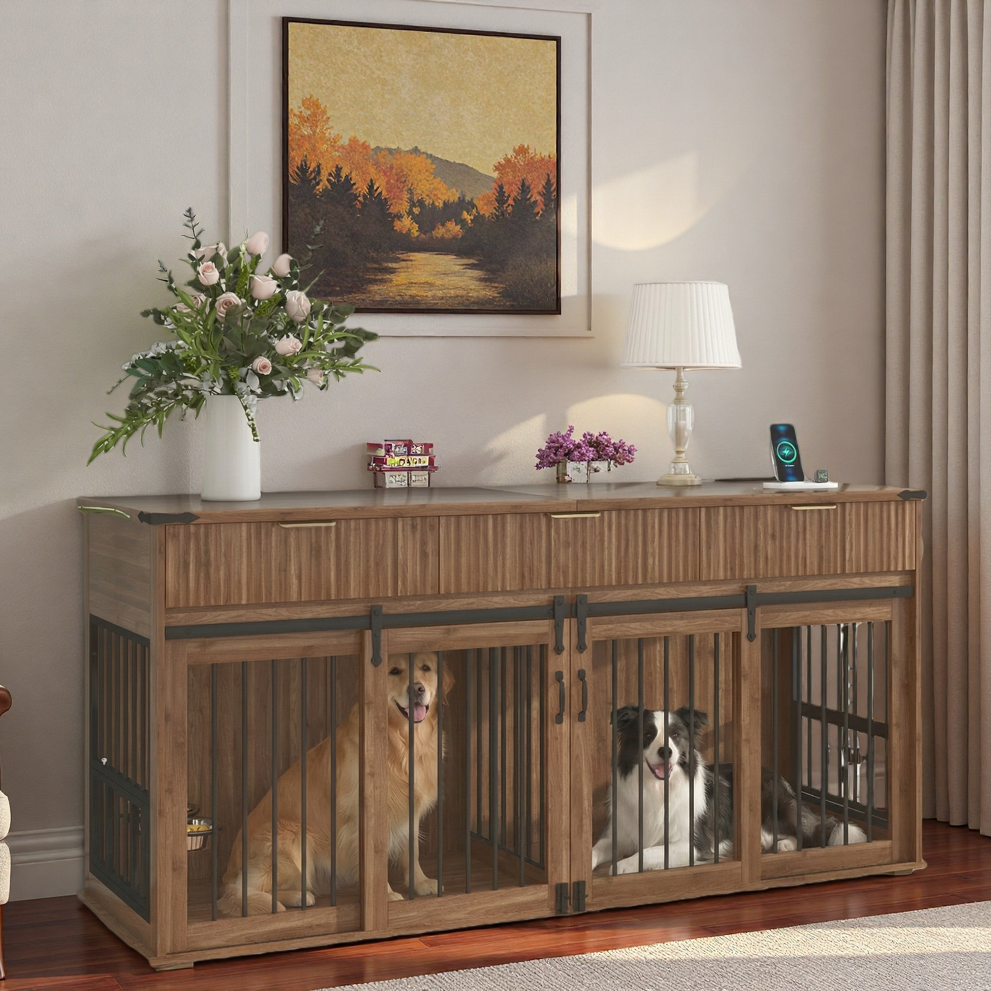 Tucker Murphy Pet™ Double Dog Crate With Sliding Door Lock Groove, 3 ...