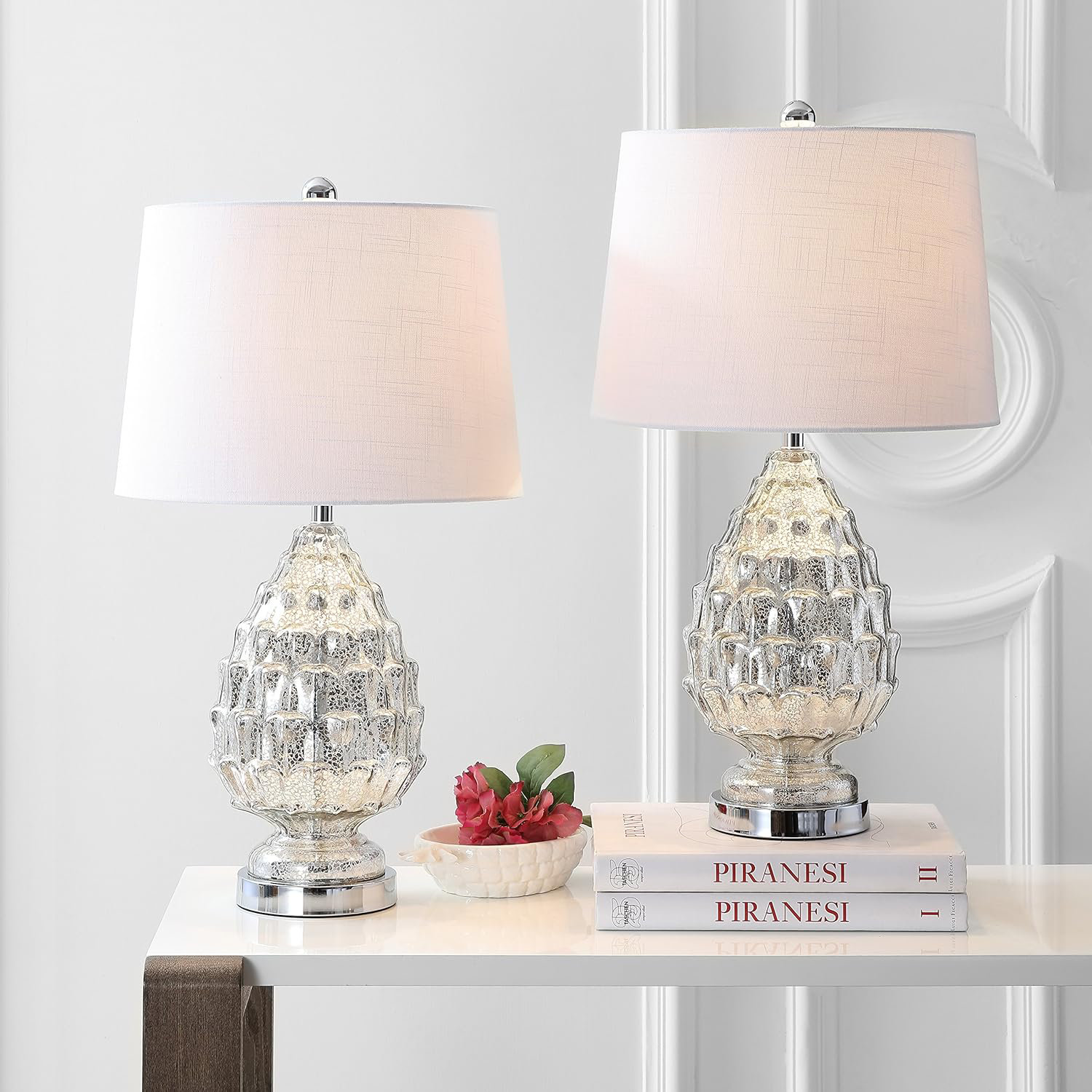 Everly Quinn Set Of 2 Artichoke Glass LED Table Lamps With Cotton Drum ...