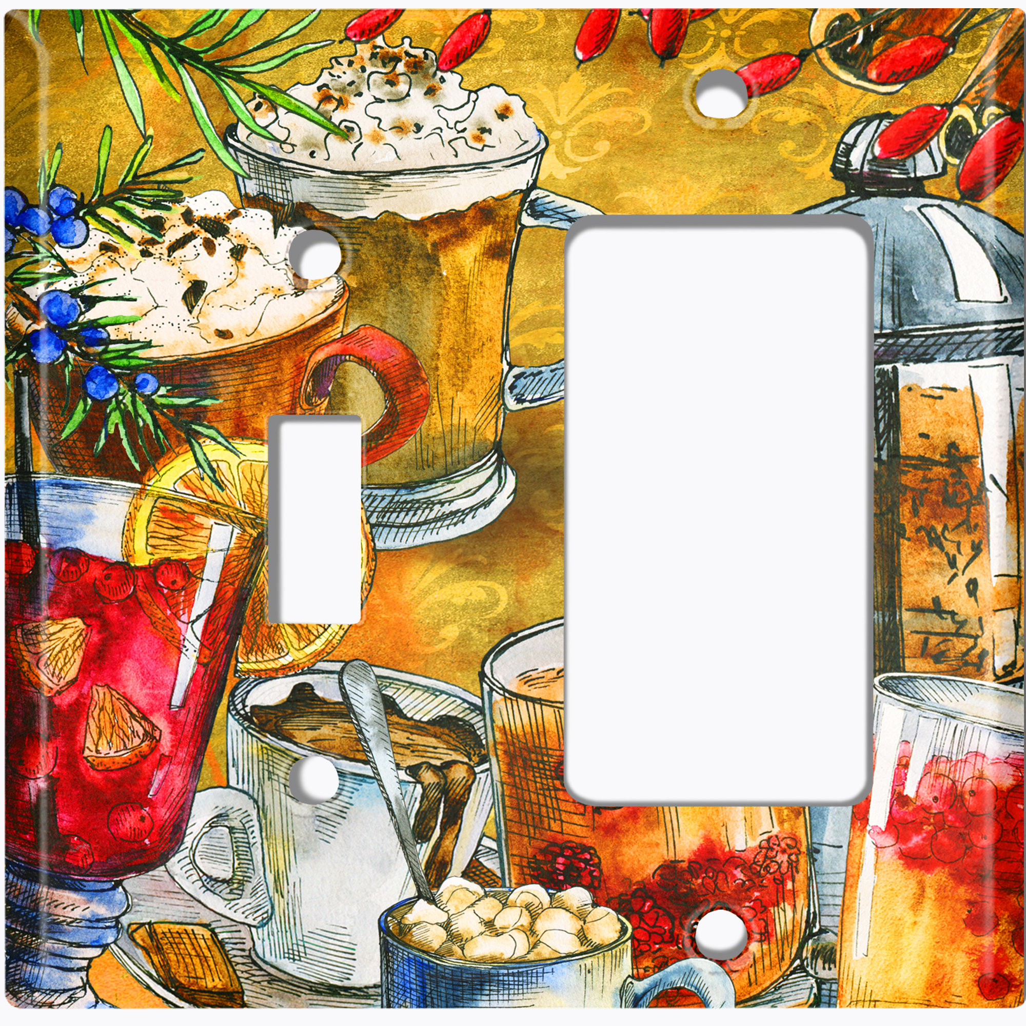 WorldAcc Coffee Mocha Tea Dessert Drink Damask 2-Gang Toggle Light ...