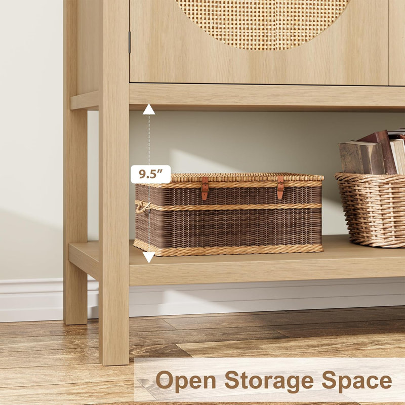 Bay Isle Home™ Farmhouse Console Table, Storage Cabinet With 2 Rattan ...
