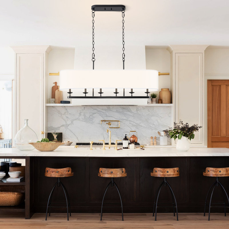 Latitude Run® Fabric Chandelier 6-Light Dining Room Chandelier over ...