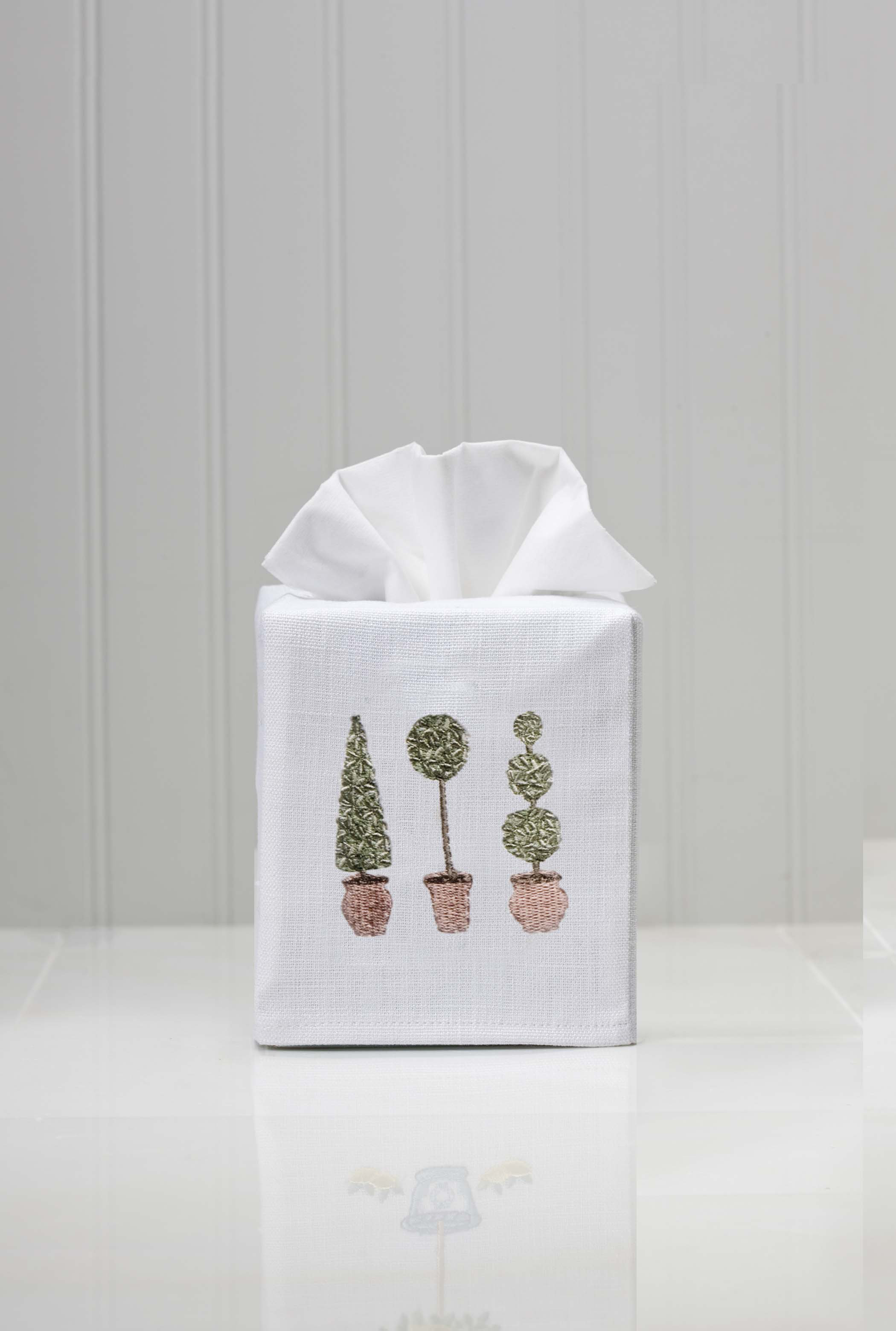 Red Barrel Studio Tissue Box Cover, Linen/Cotton- Three Topiary Trees ...