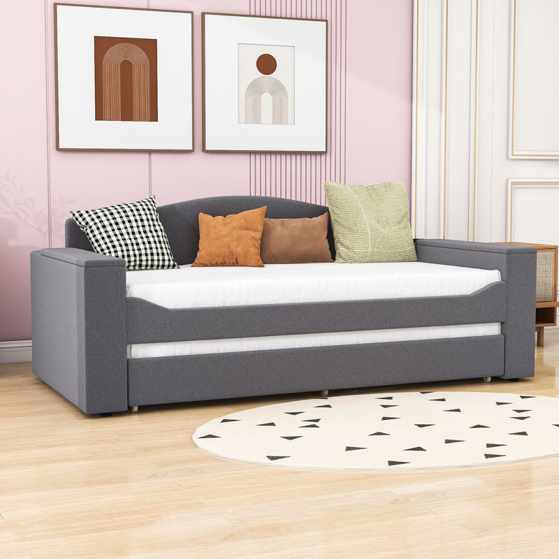 Latitude Run® Ornie Wood Upholstered Daybed with Storage Armrests ...