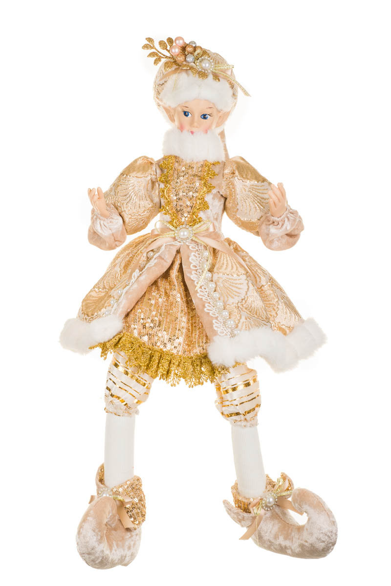 The Holiday Aisle® Sequin Gold Fabric Elf Figurine with Pearl Accents ...