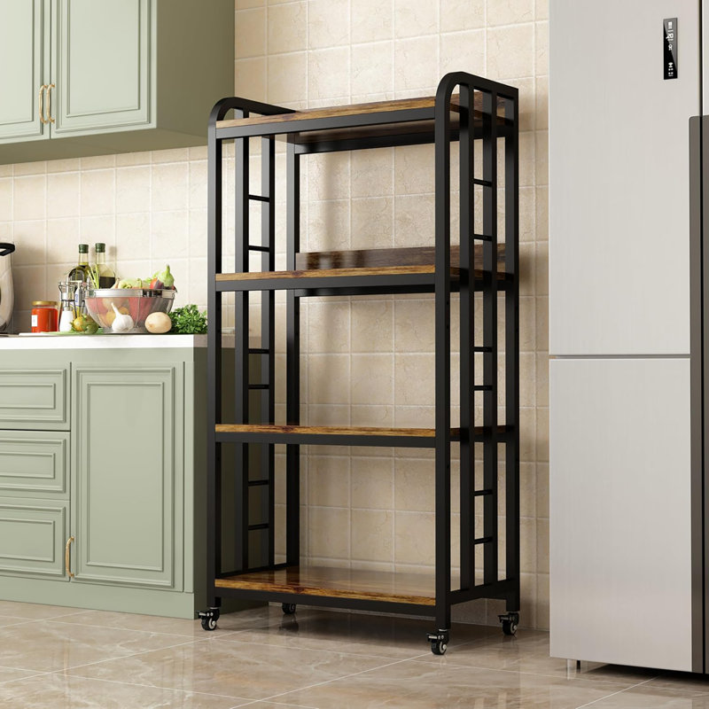 17 Stories 4-Tier Kitchen Baker's Rack With Rolling Wheels, Microwave ...