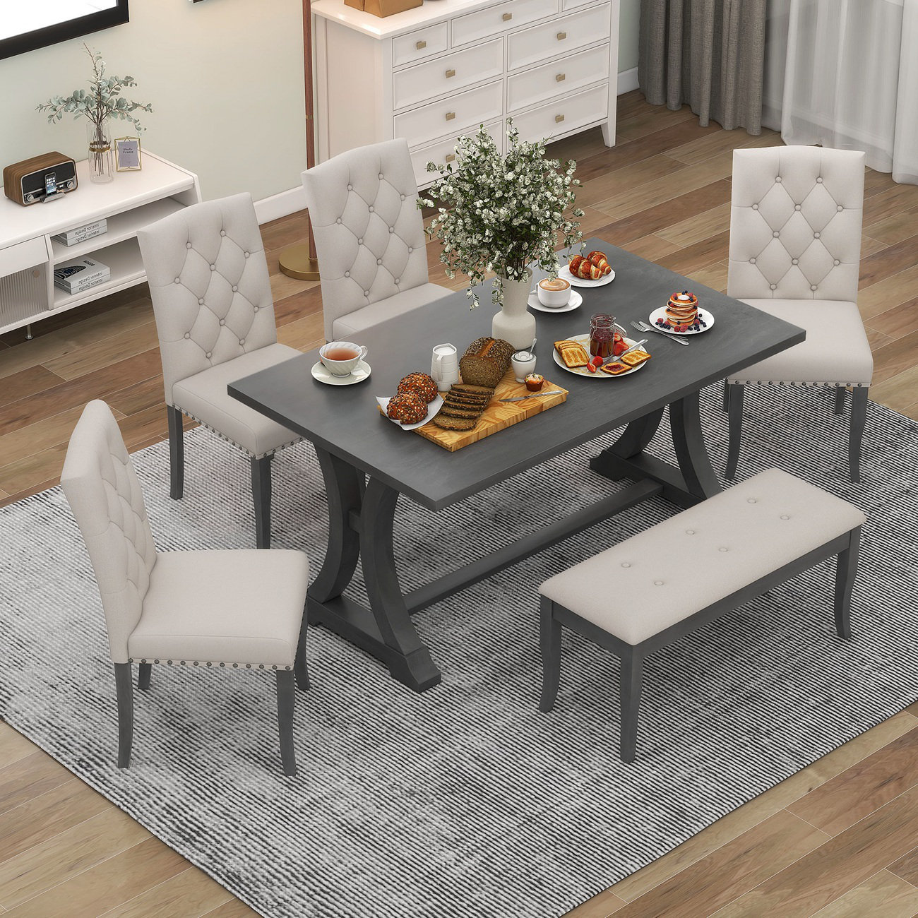 August Grove® Dining Set with Bench Dining Table with Bench Farmhouse ...