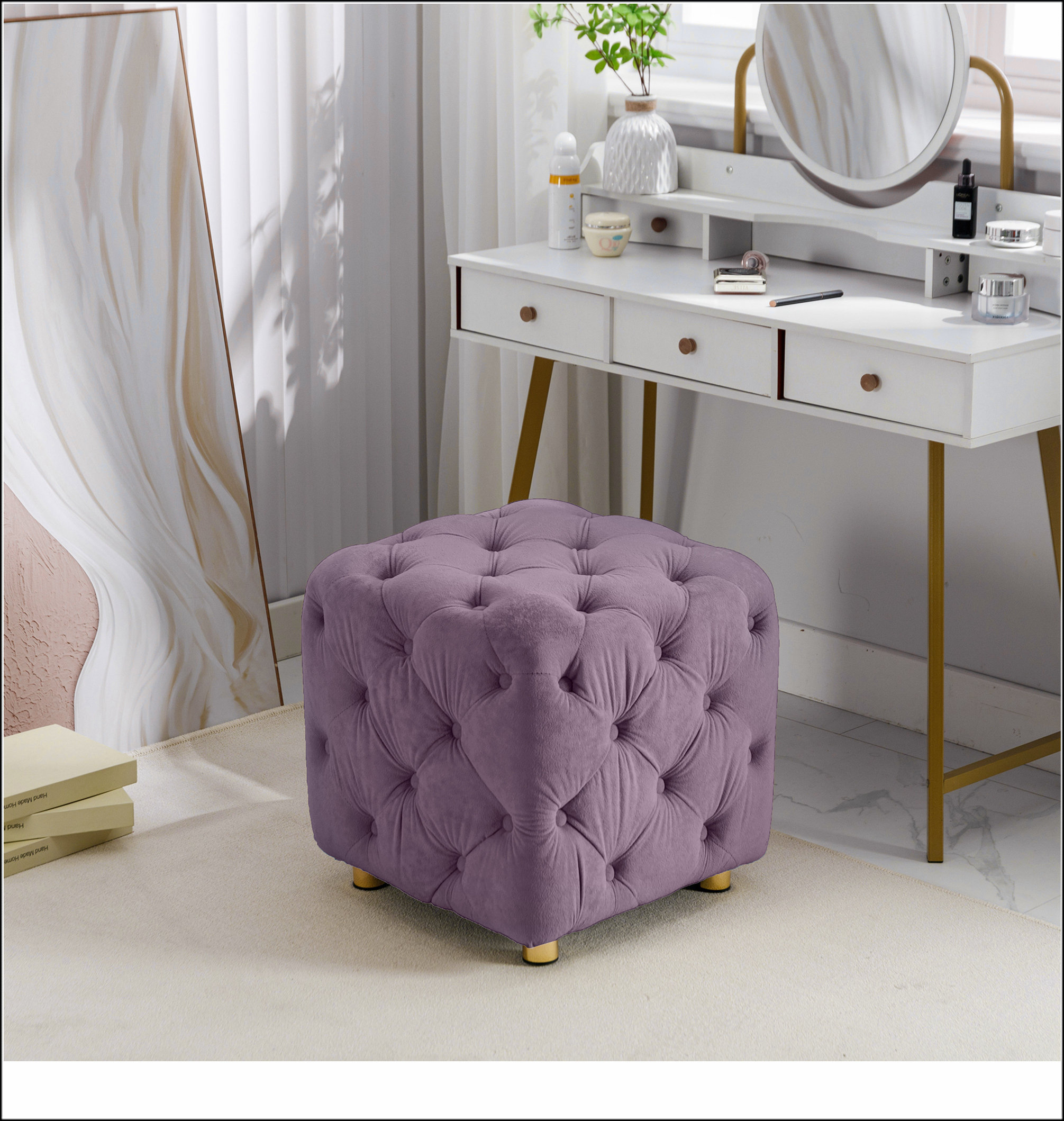 Mercer41 Purple Modern Velvet Upholstered Ottoman, Exquisite Small End ...