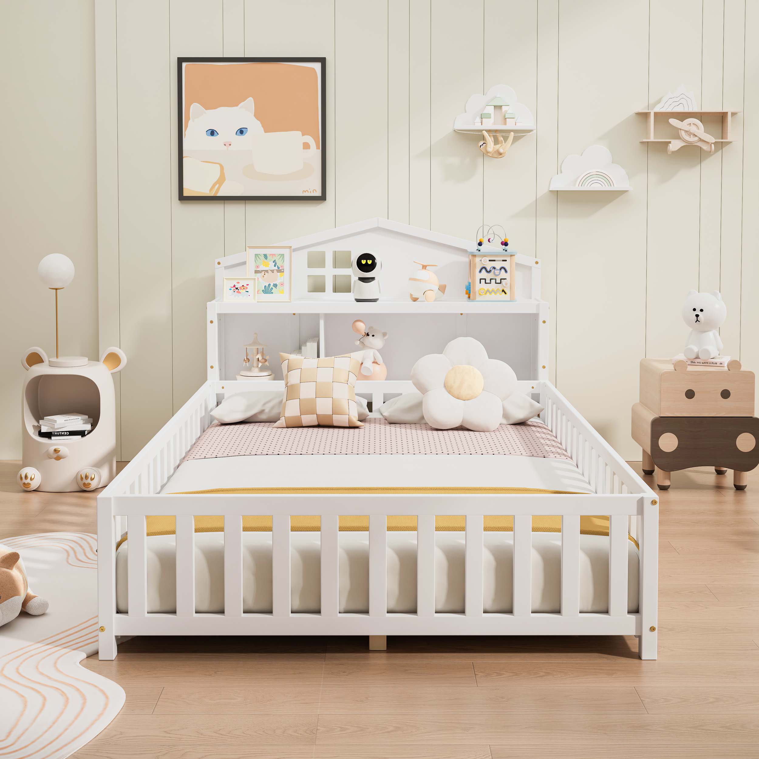 Harper Orchard Lits à plancher double avec bibliothèques et tableaux ...