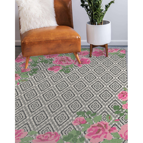 Bungalow Rose Performance Gray/Pink/Green Rug | Wayfair