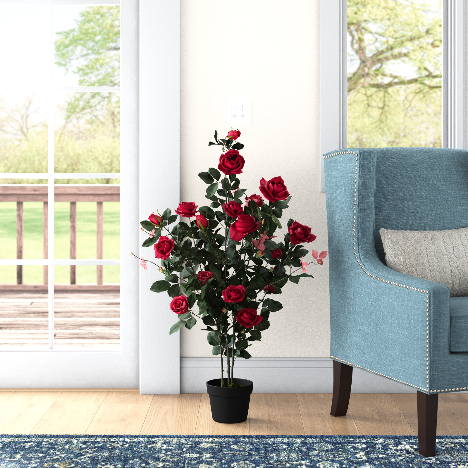 Lark Manor™ 45" Artificial Red Rose Plant in Pot & Reviews | Wayfair
