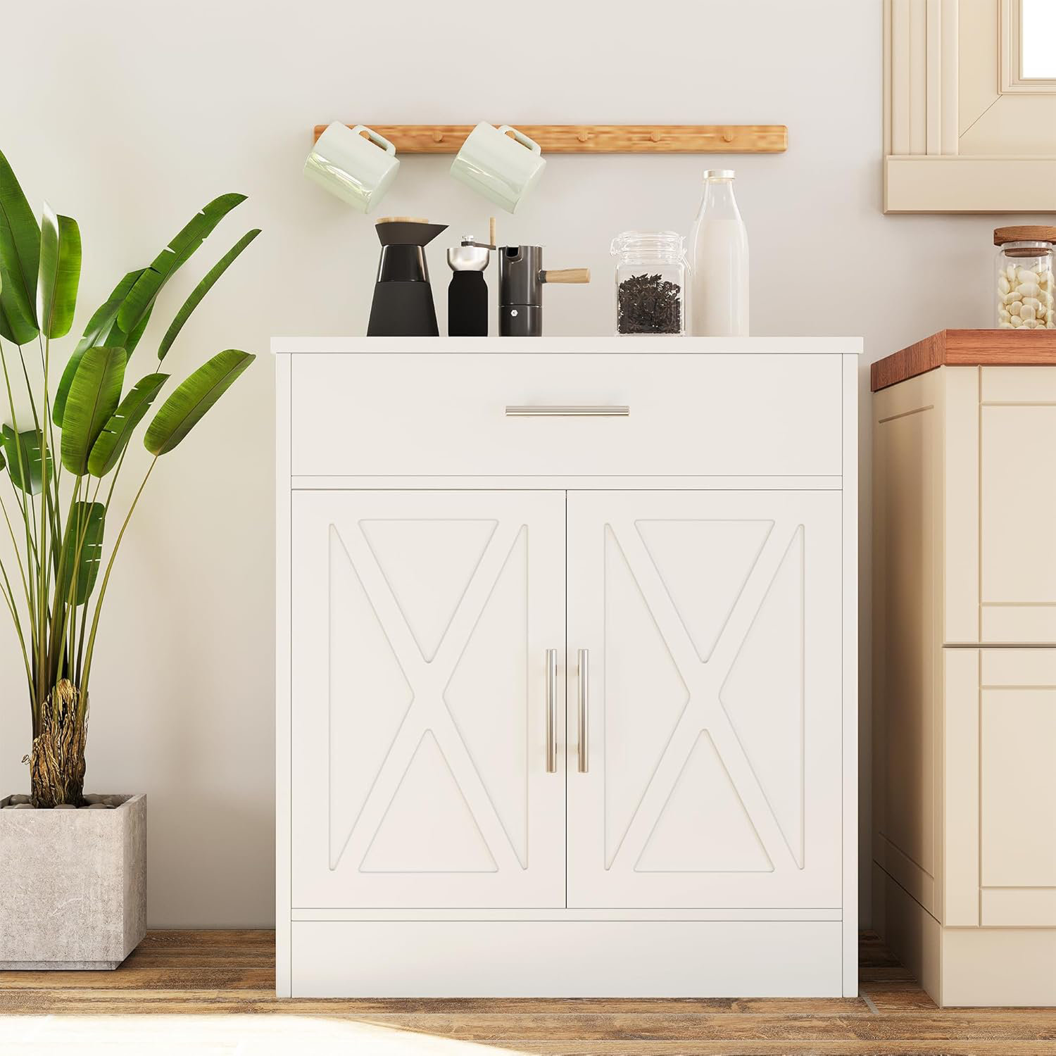 Gracie Oaks Modern Kitchen Storage Cabinet with 1 Drawer and 2 Doors ...