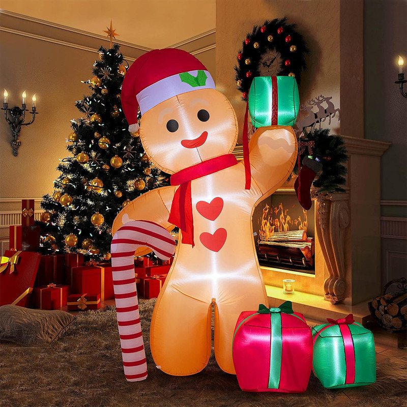 The Holiday Aisle® 8FT Inflatable Gingerbread Man with Candy Cane and ...
