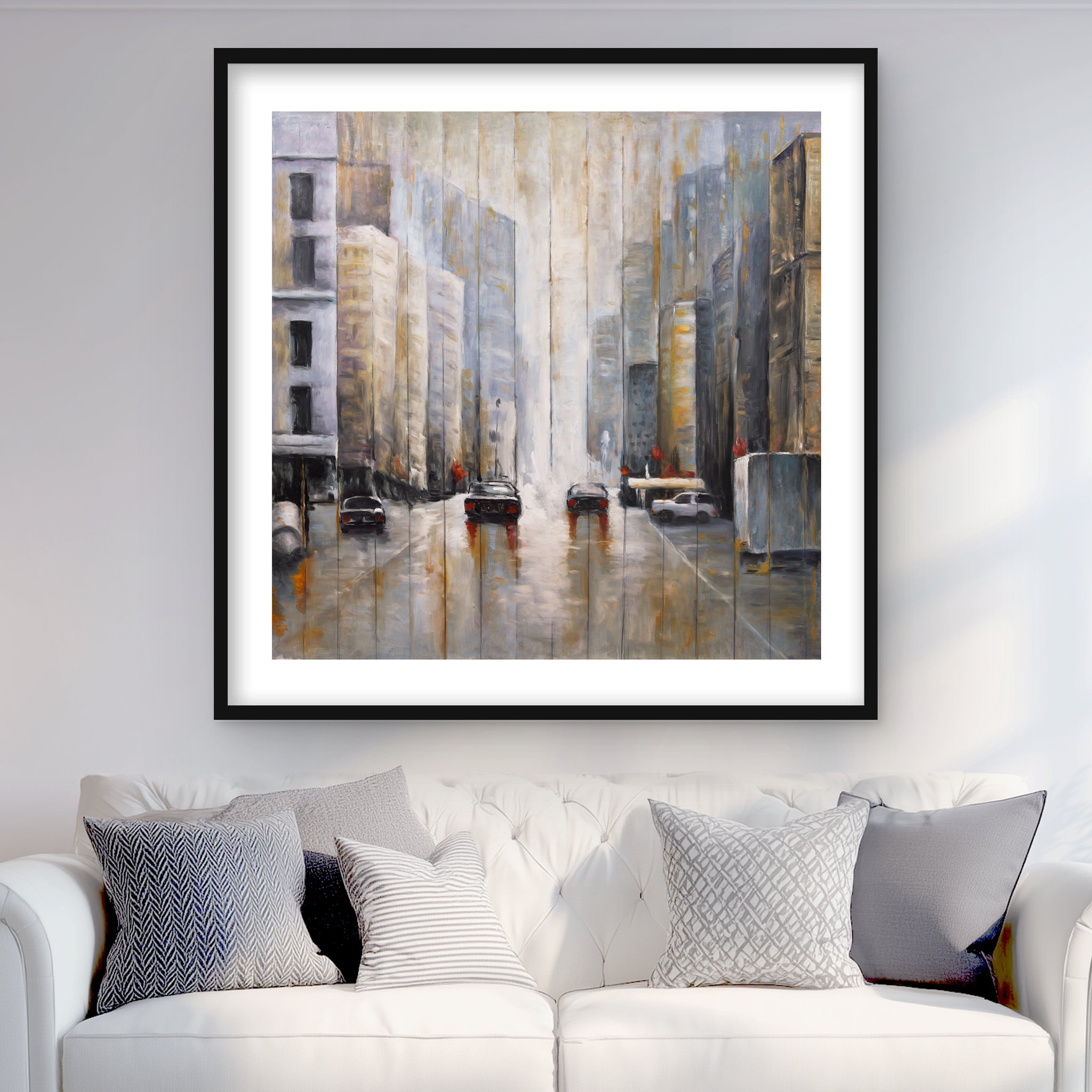 Lark Manor™ Cars in the Morning Rain - Beige Building Matted Print ...