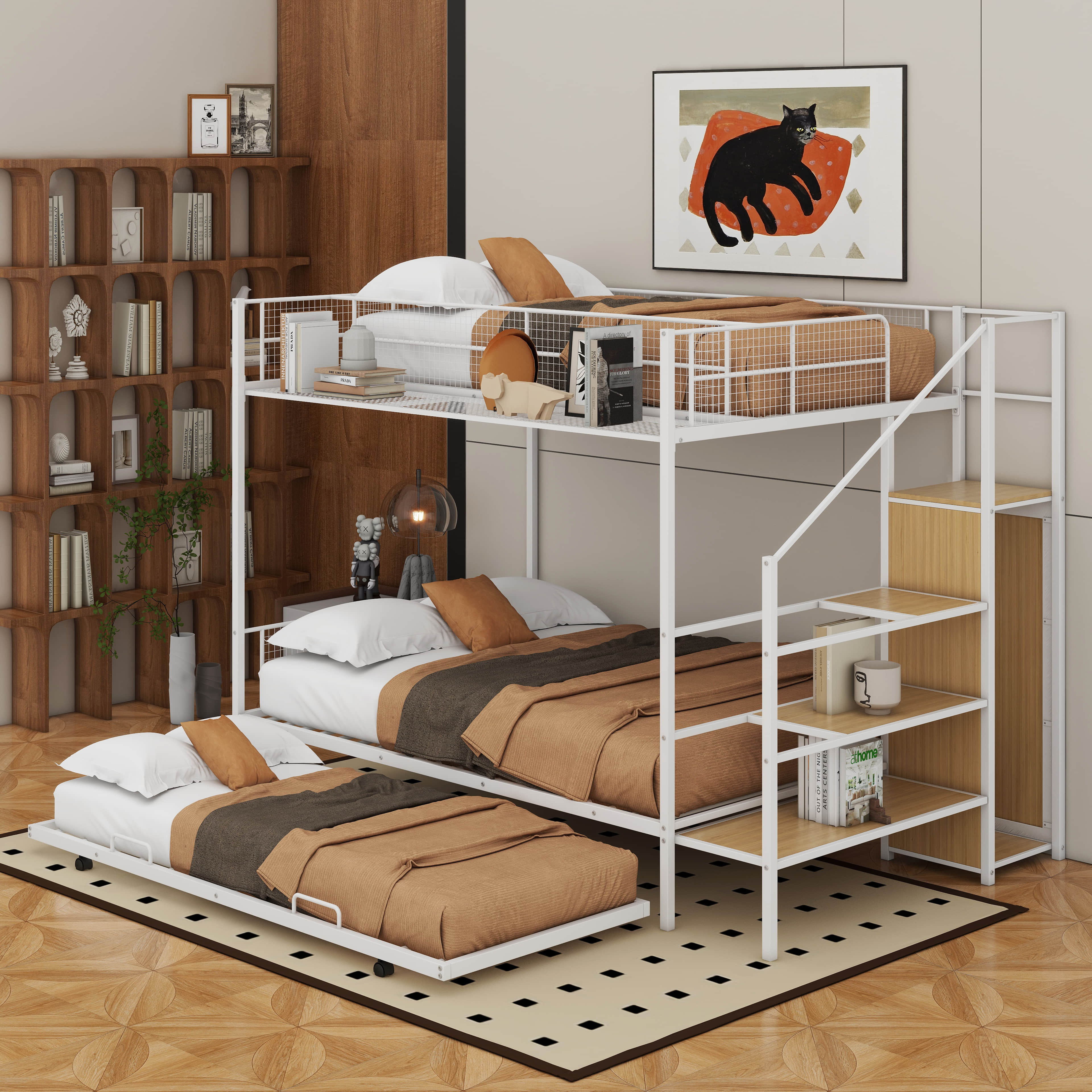 Mason & Marbles Metal Bunk Bed With Trundle And Lateral Storage Ladder ...