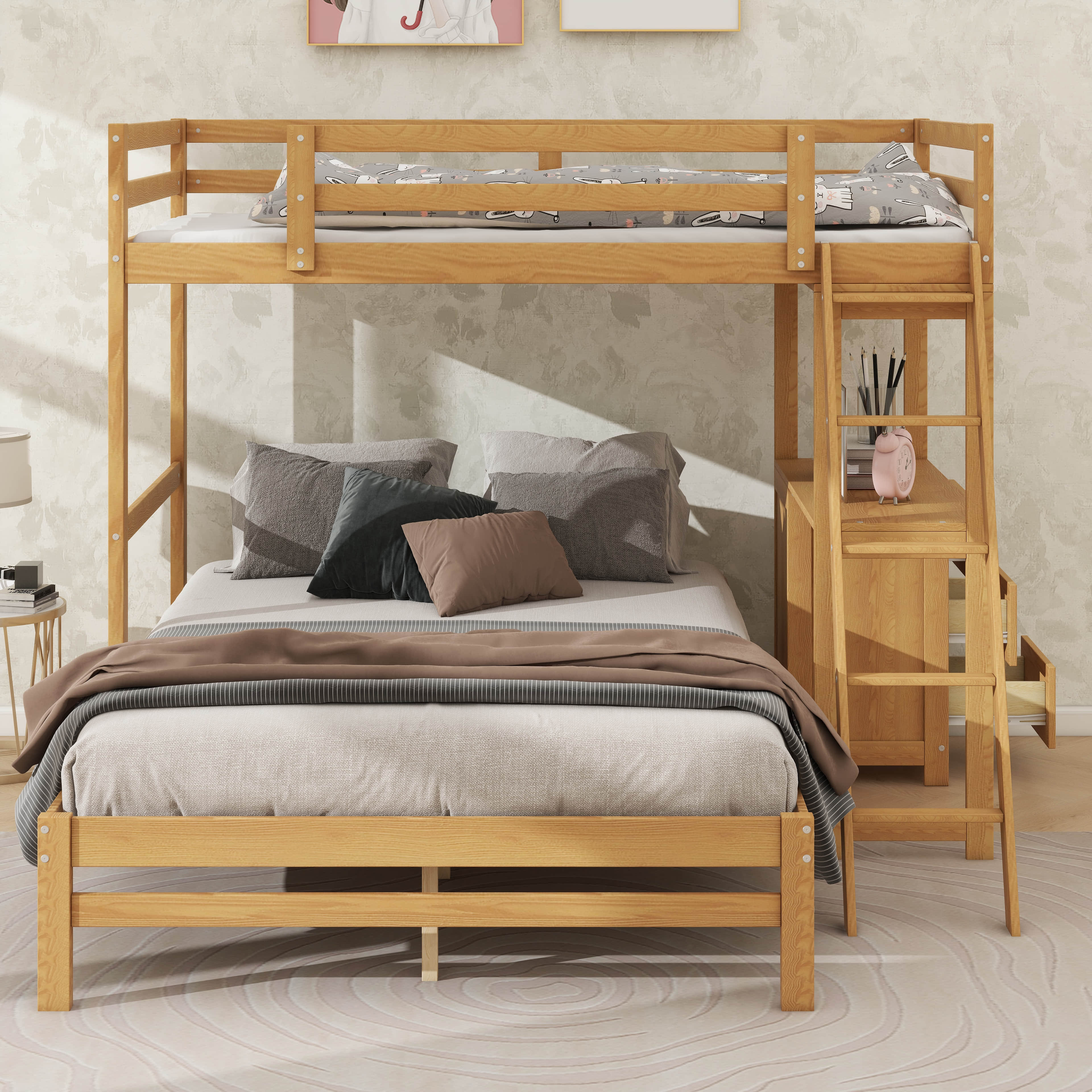 Harriet Bee Compact Twin Over Full Bunk Bed With Integrated Study Desk ...