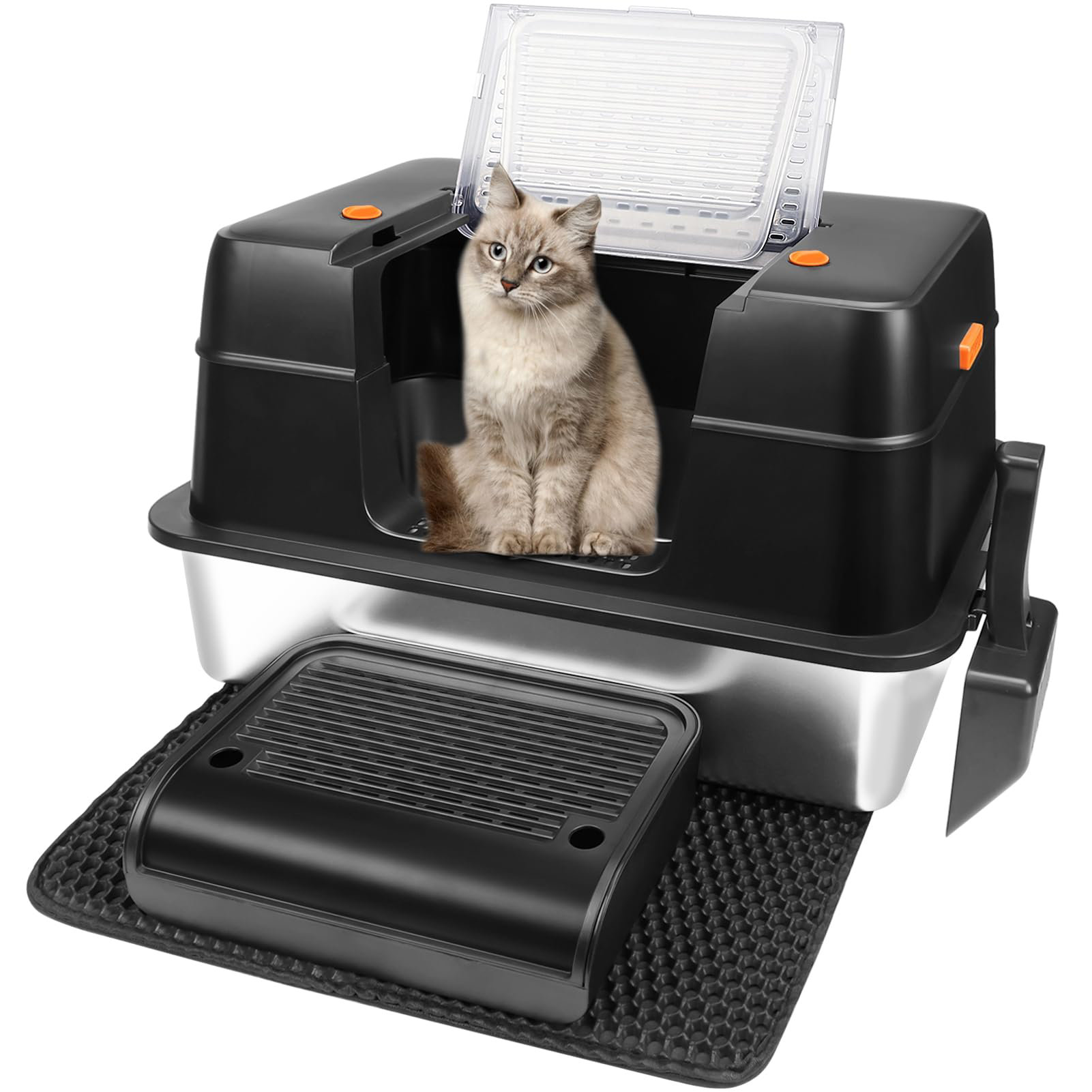 Orren Ellis Stainless Steel Litter Box, XL Side Entry Extra Large ...