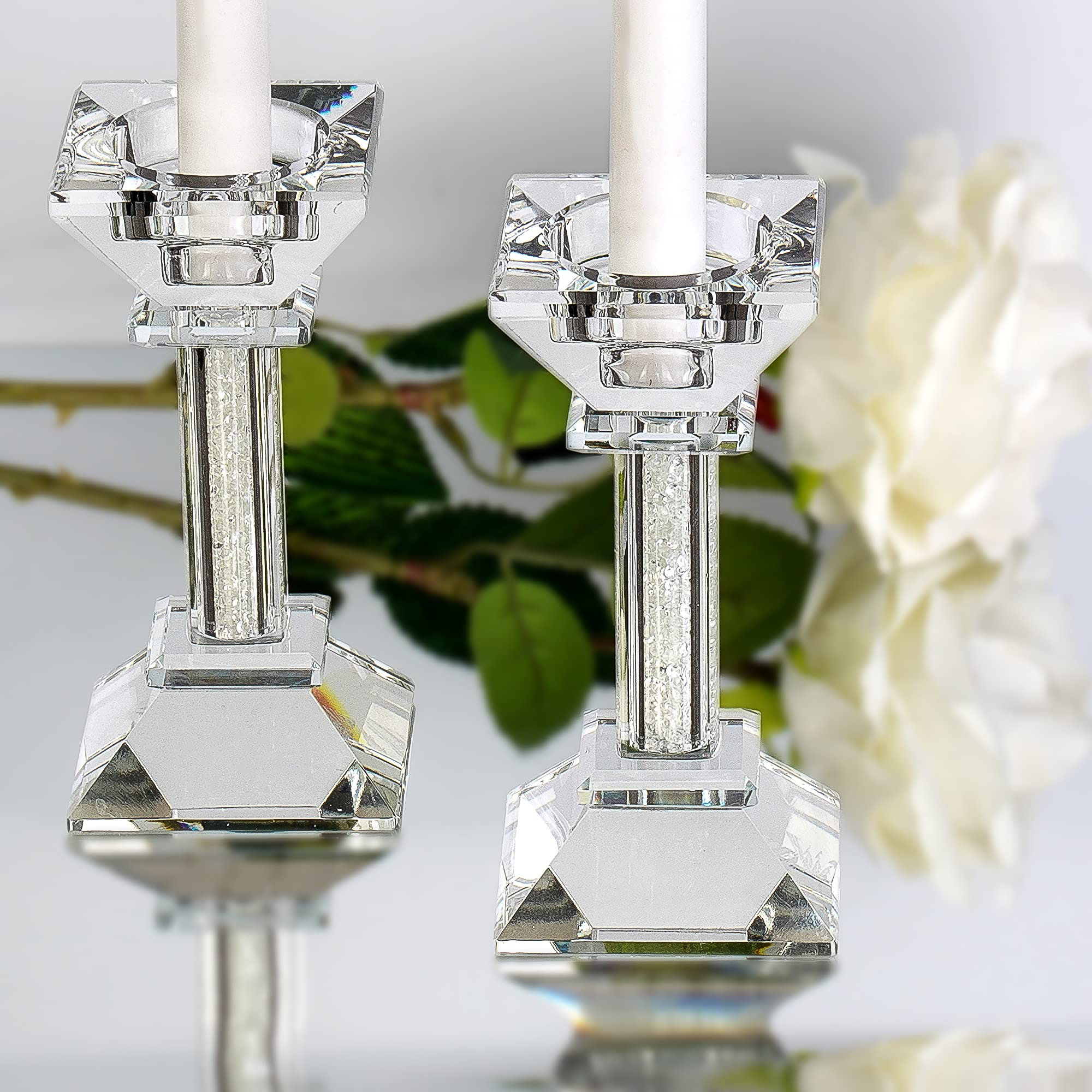 Everly Quinn Crystal Candle Holders Set Of 2 Crystal Candlestick ...