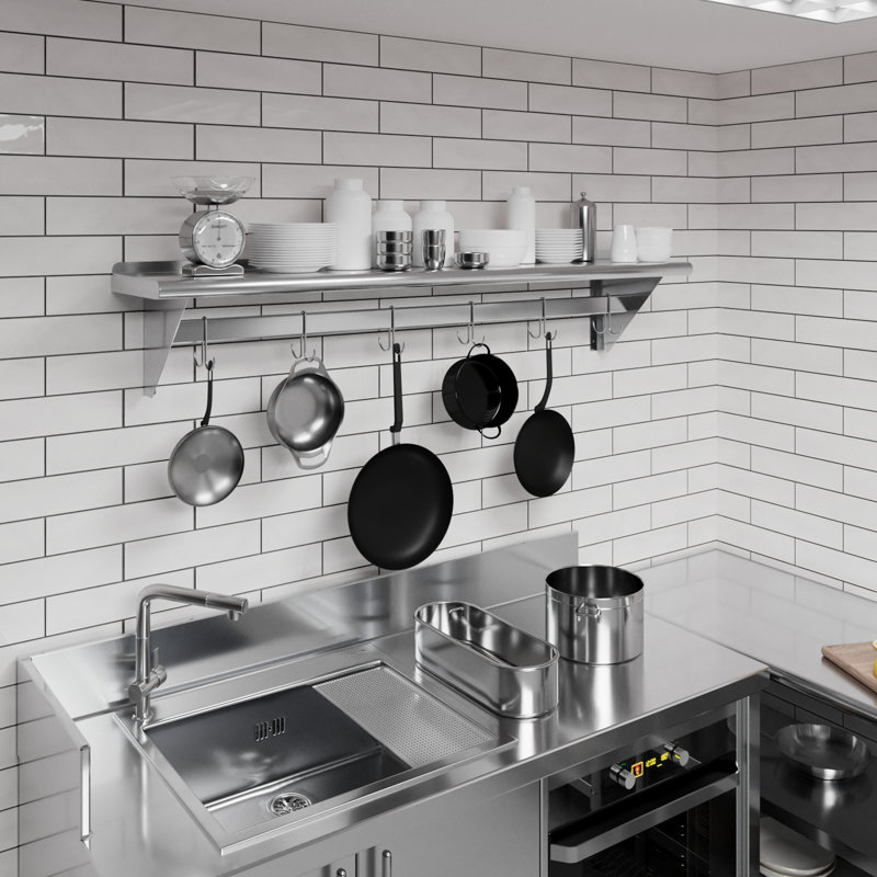 Amgood 12 in. x 60 in. Stainless Steel Wall Mounted Pot Rack with Shelf ...