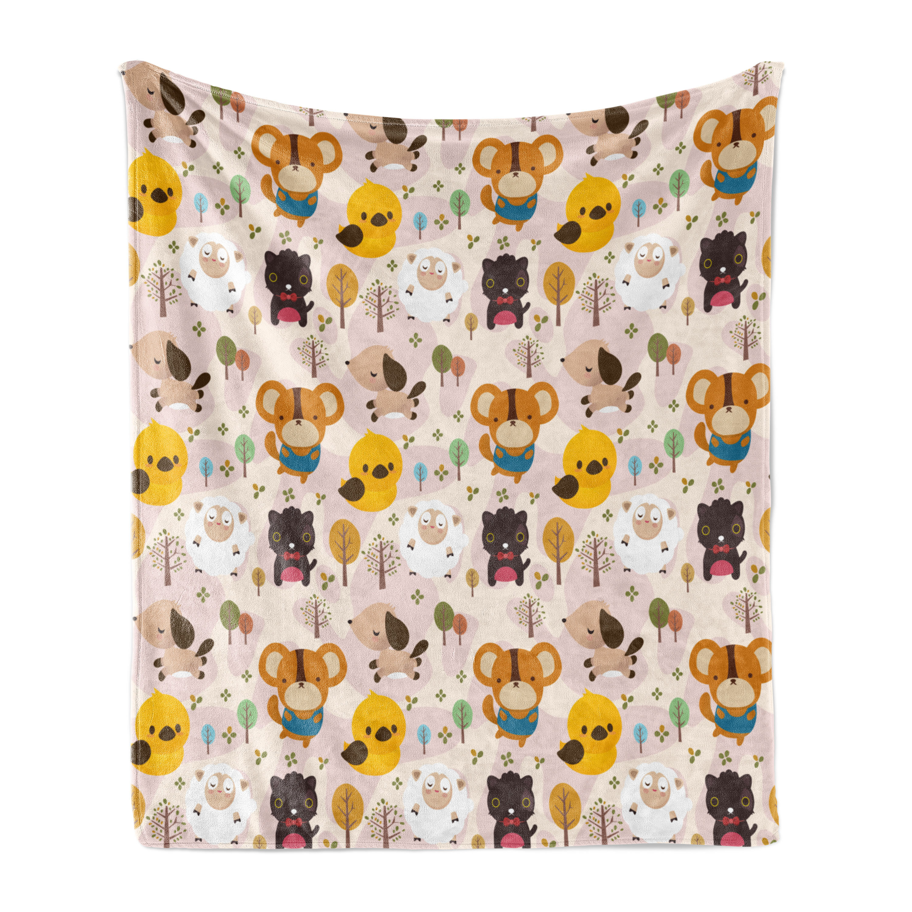 Ambesonne Cartoon Fleece Throw Blanket Caricatures Jungle Multicolor ...
