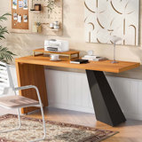 Ivy Bronx 63"Modern Executive Desk ,Rustic Industrial Wooden Writing ...