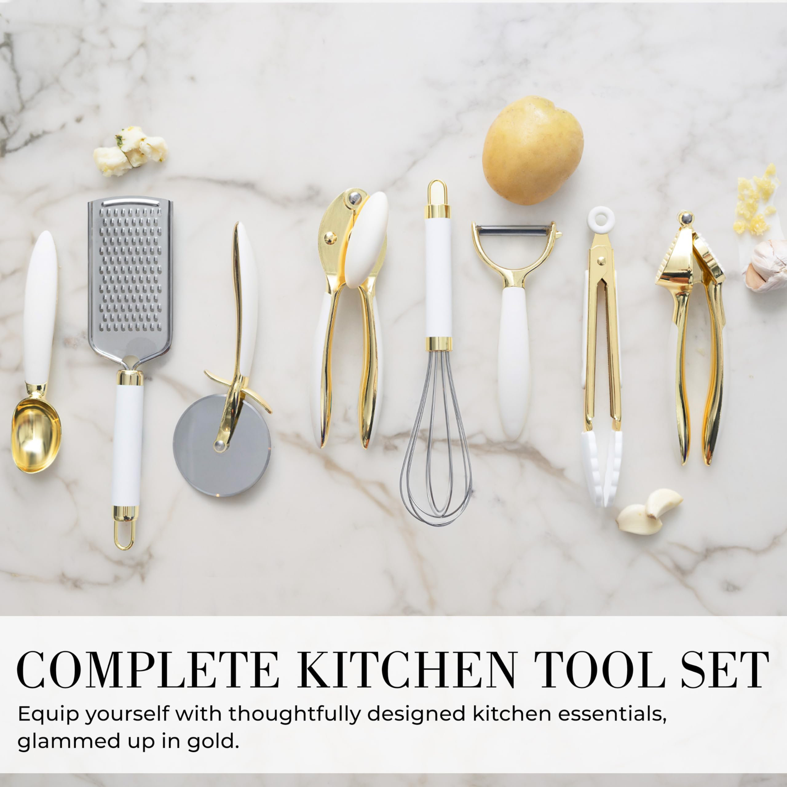 APPENIN WINTER PARK CORP White & Gold Cooking Utensils Set - Luxe 8 ...