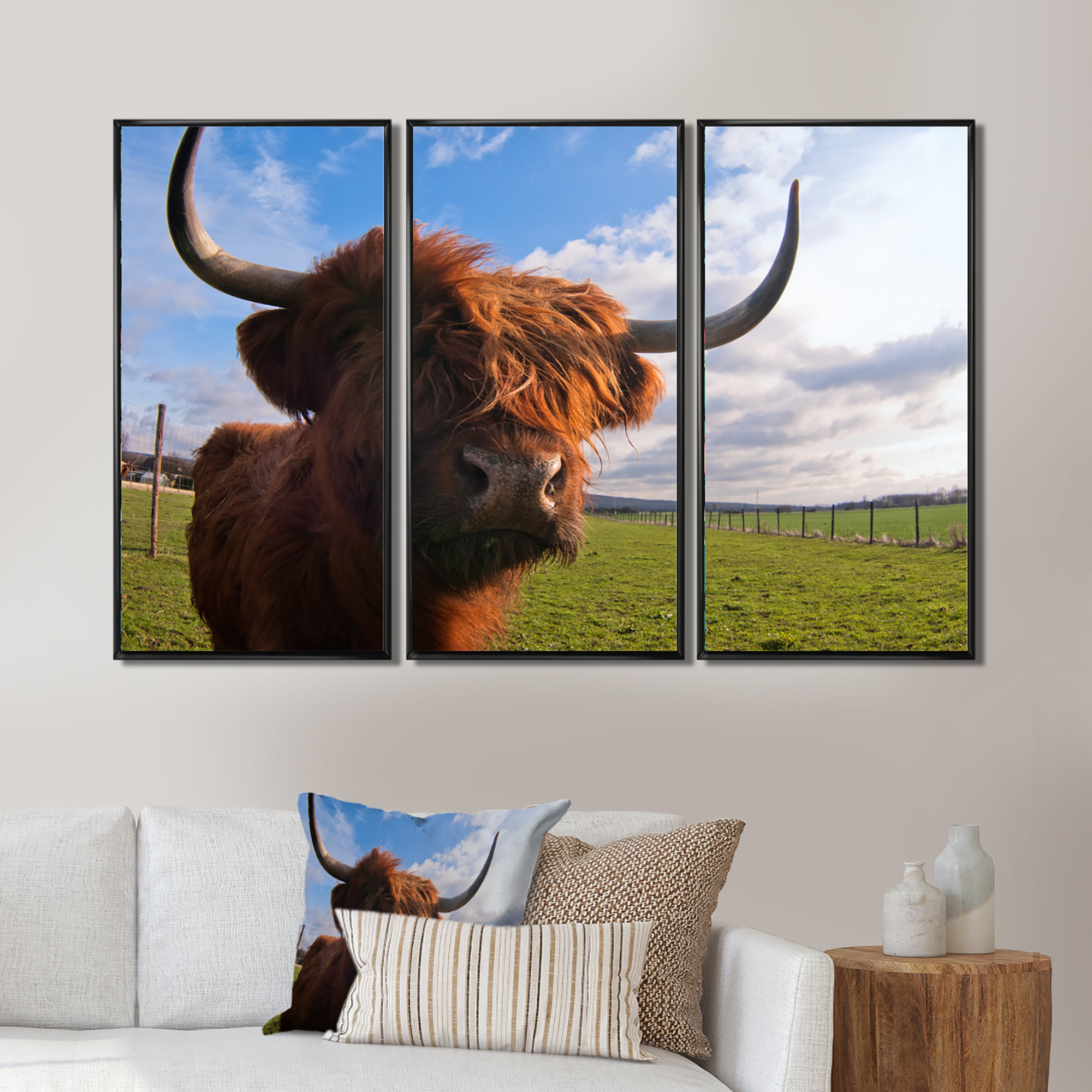 Union Rustic Portrait Of A Yak - 3 Piece Floater Frame Print on Canvas ...