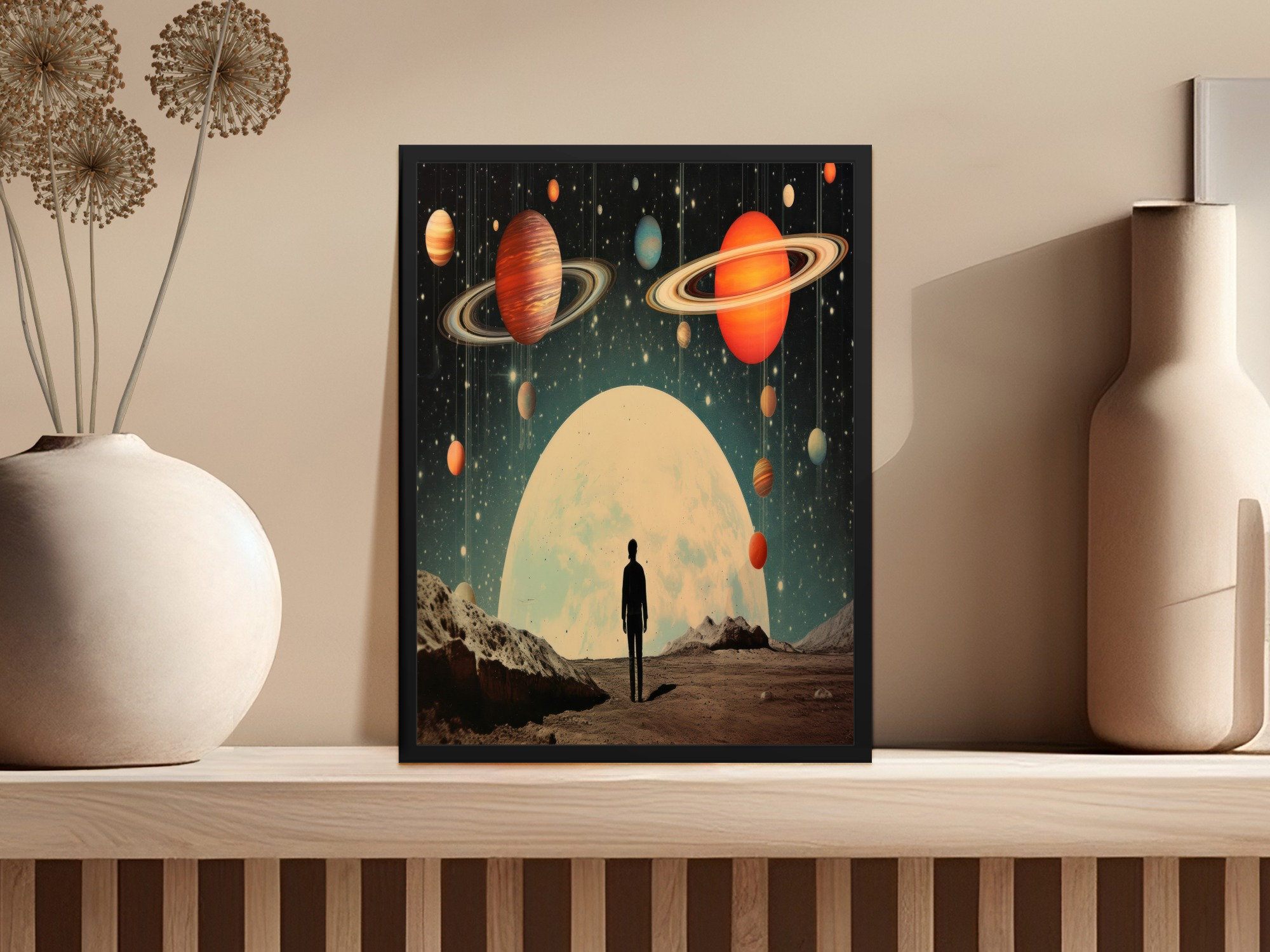 Lark Manor Surreal Planet Landscape with Figure Silhouette Framed ...