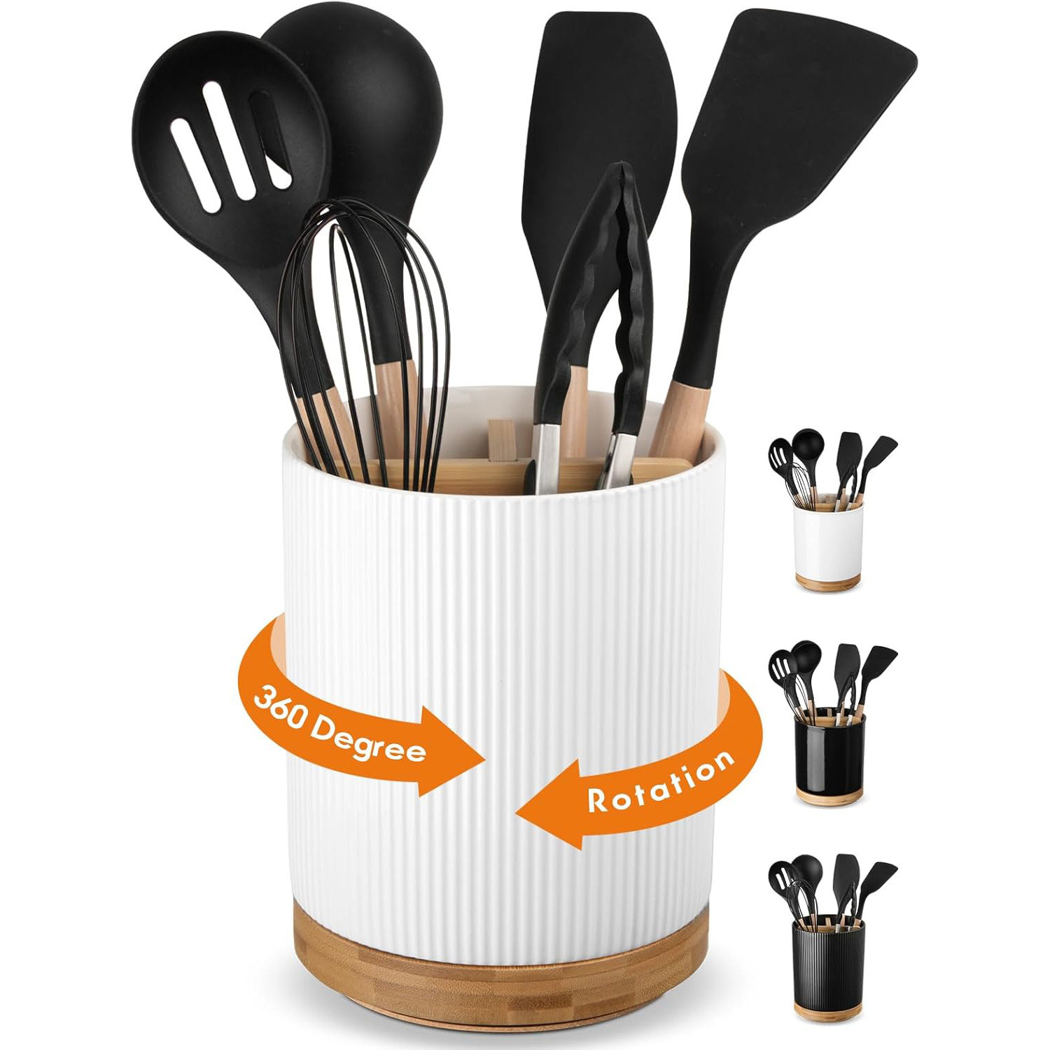 Latitude Run® 3 Compartment Utensil Holder, Extra Large Utensil Crock ...