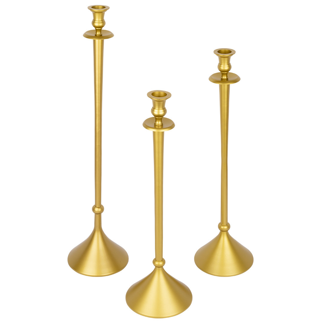 Latitude Run® Tall Metal Taper Candlestick Holders With Pillar Candle ...