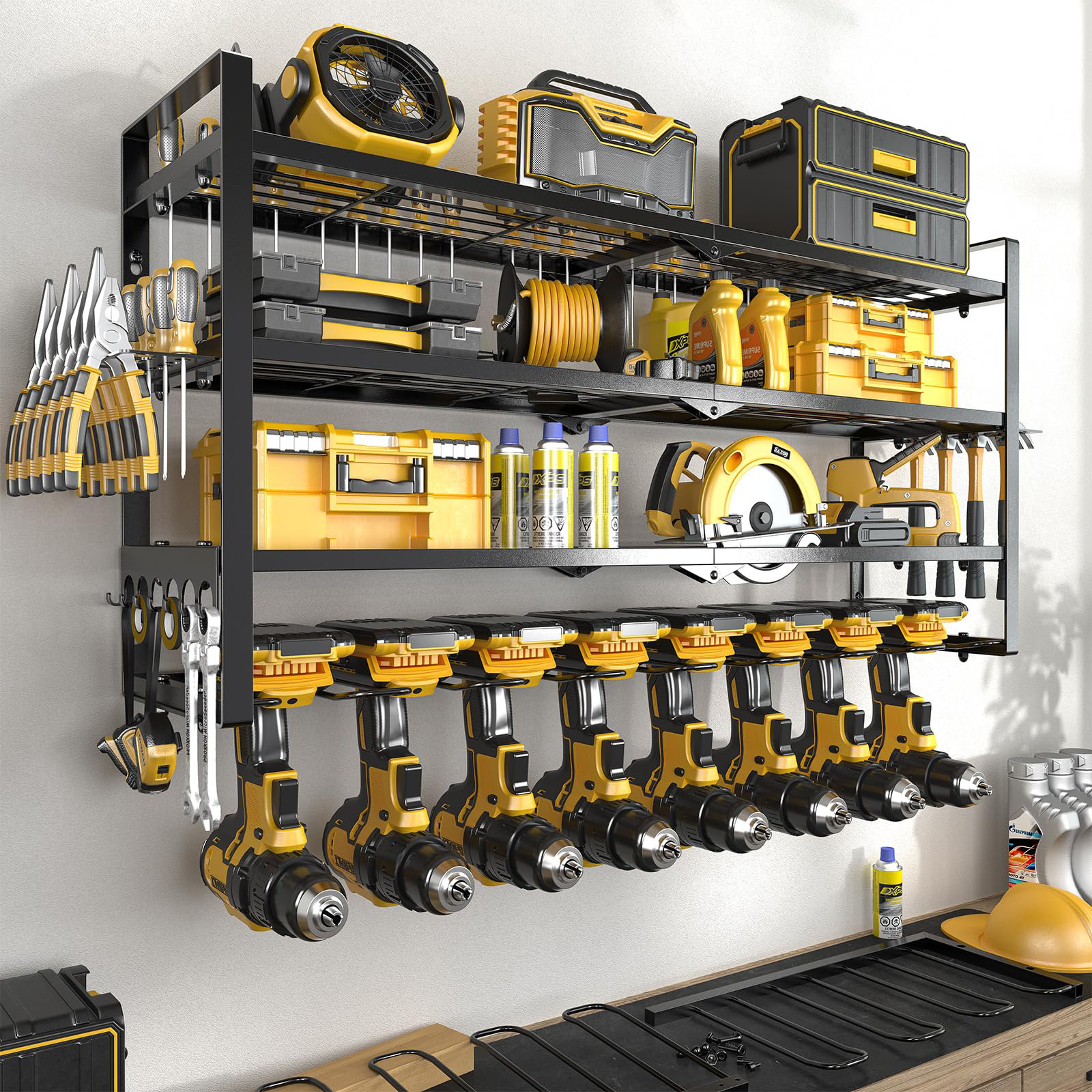 TOP OUT MIAMI, LLC 4-Tier Wall Mounted Tool Storage Rack, 8 Drill Bit ...