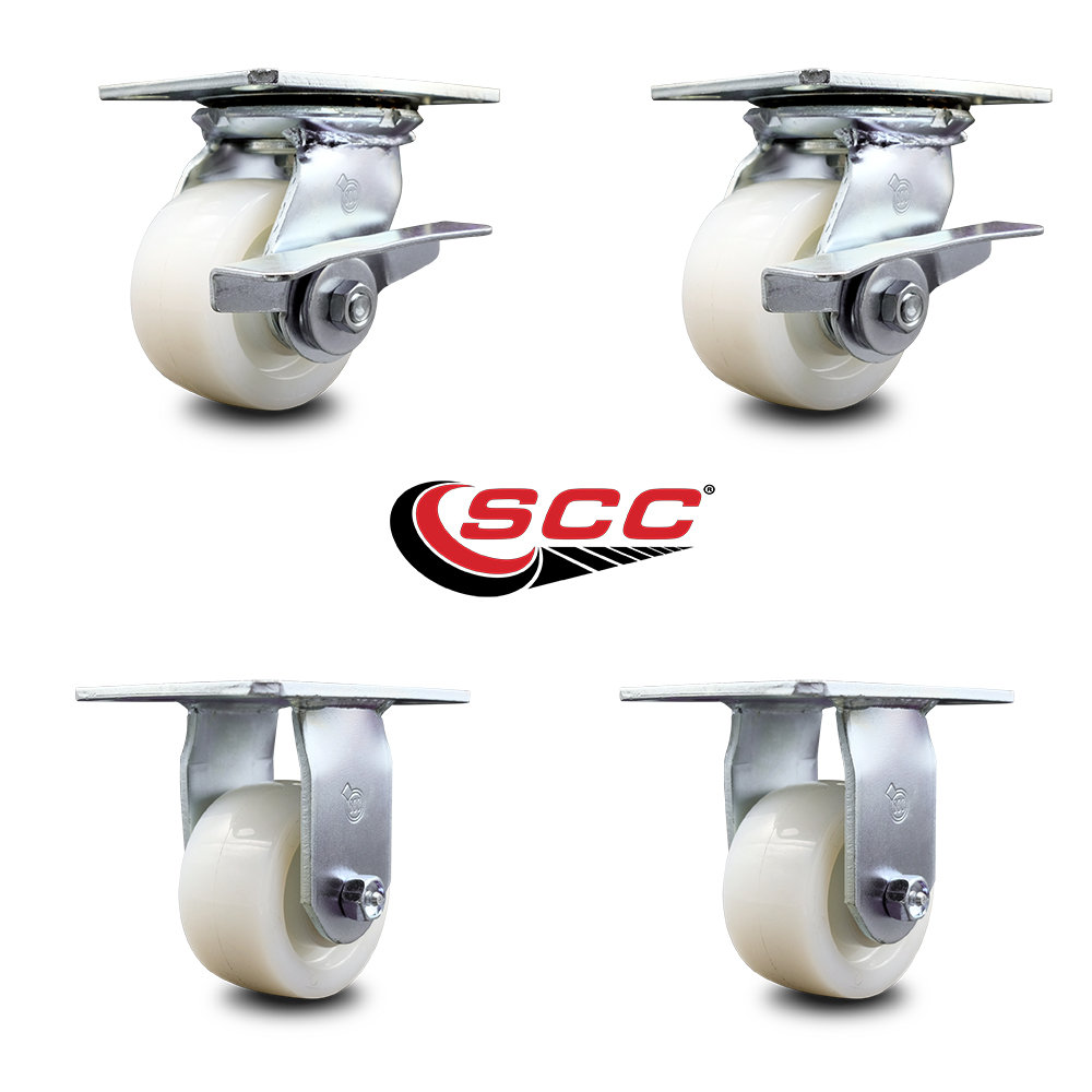 Service Caster 4 Inch Nylon Caster Set with Ball Bearing 2 Brakes and 2 ...