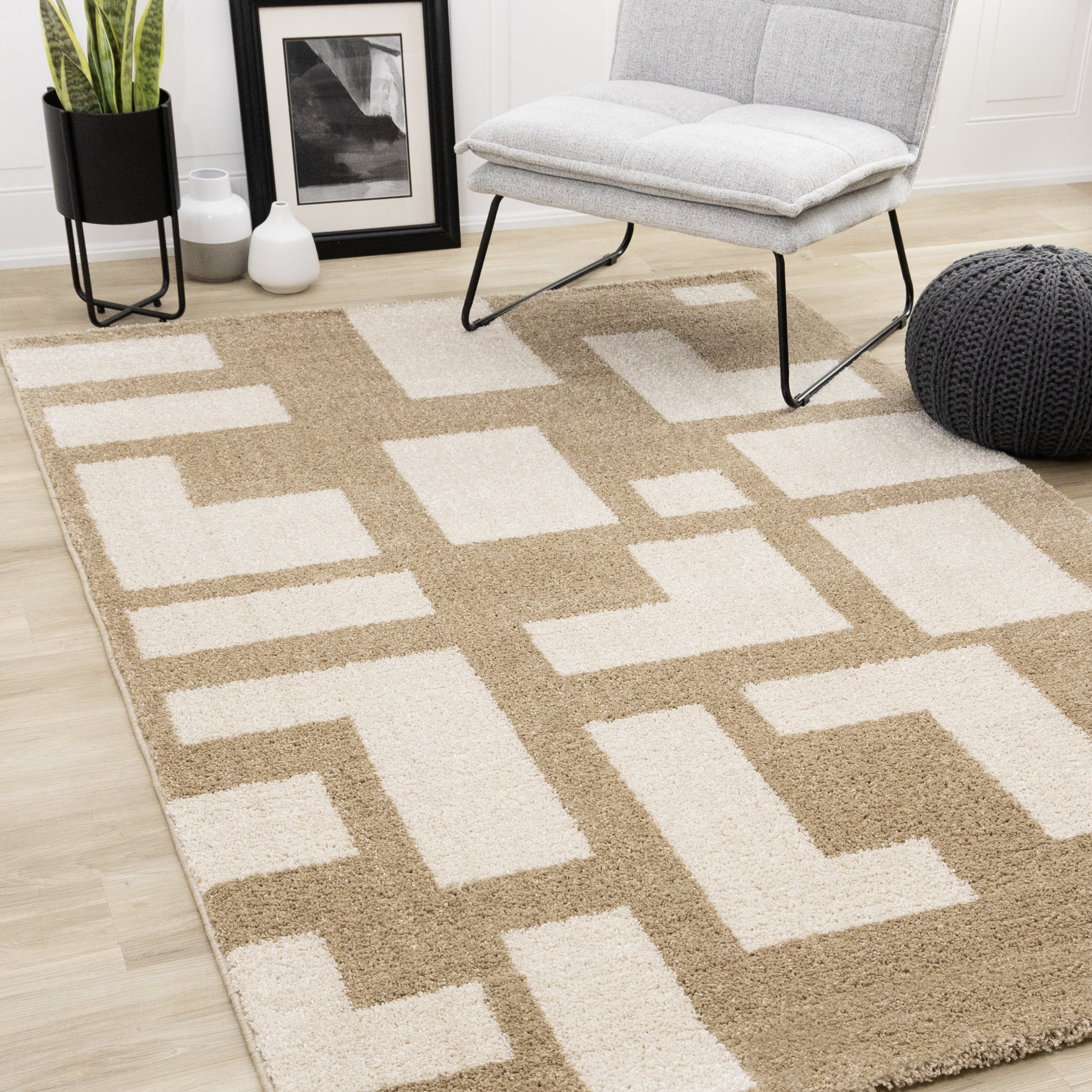Loon Peak® Katixa Tan Ivory Soft Blocks Area Rug | Wayfair