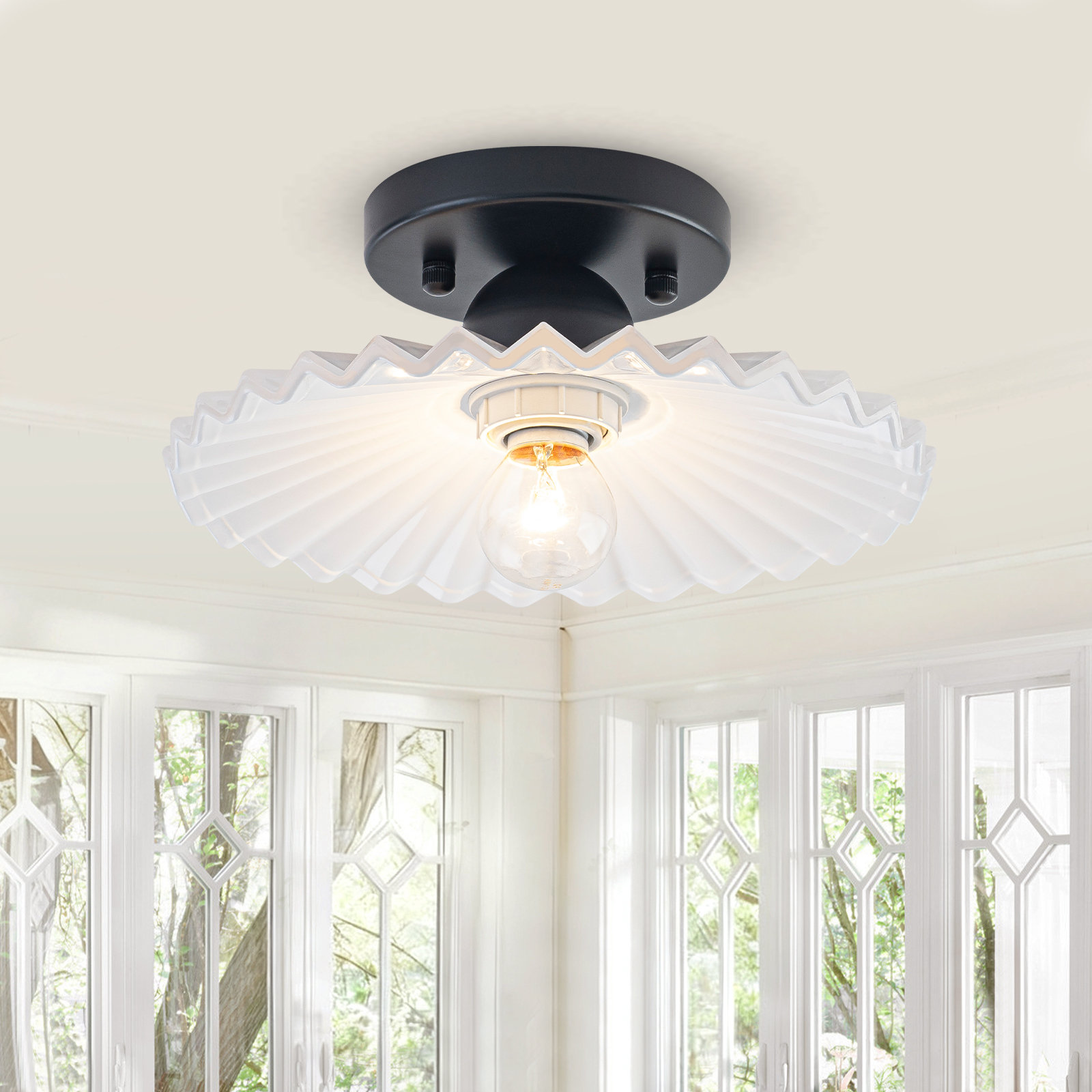 Ivy Bronx 9.84 In. 1-light Matte Black Flush Mount Ceiling Light With ...