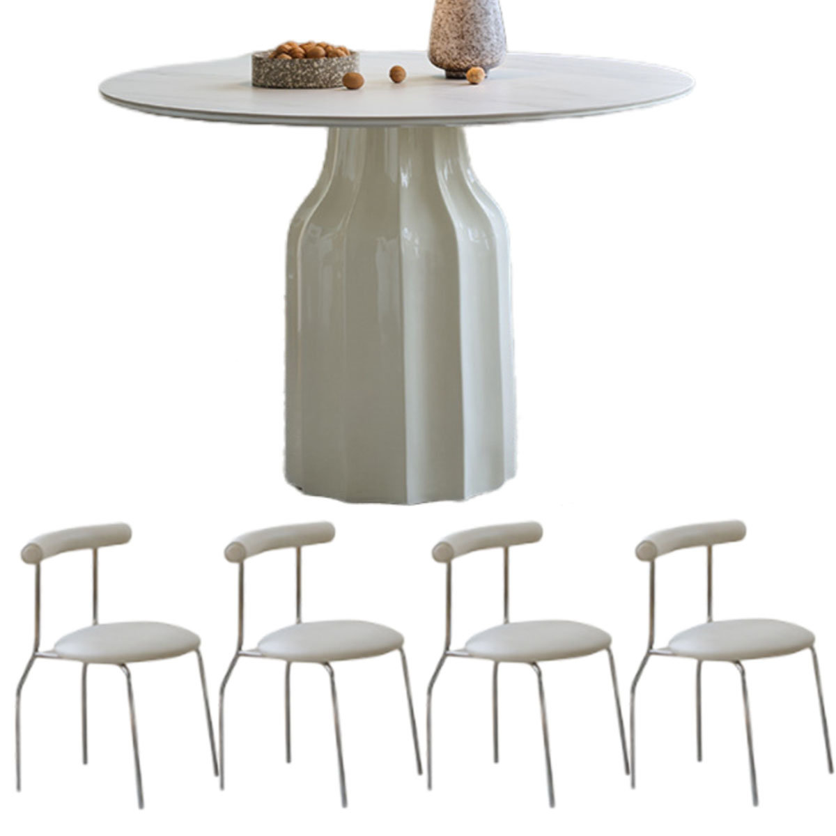 RESROS Light French Vintage Cream Round Dining Table | Wayfair