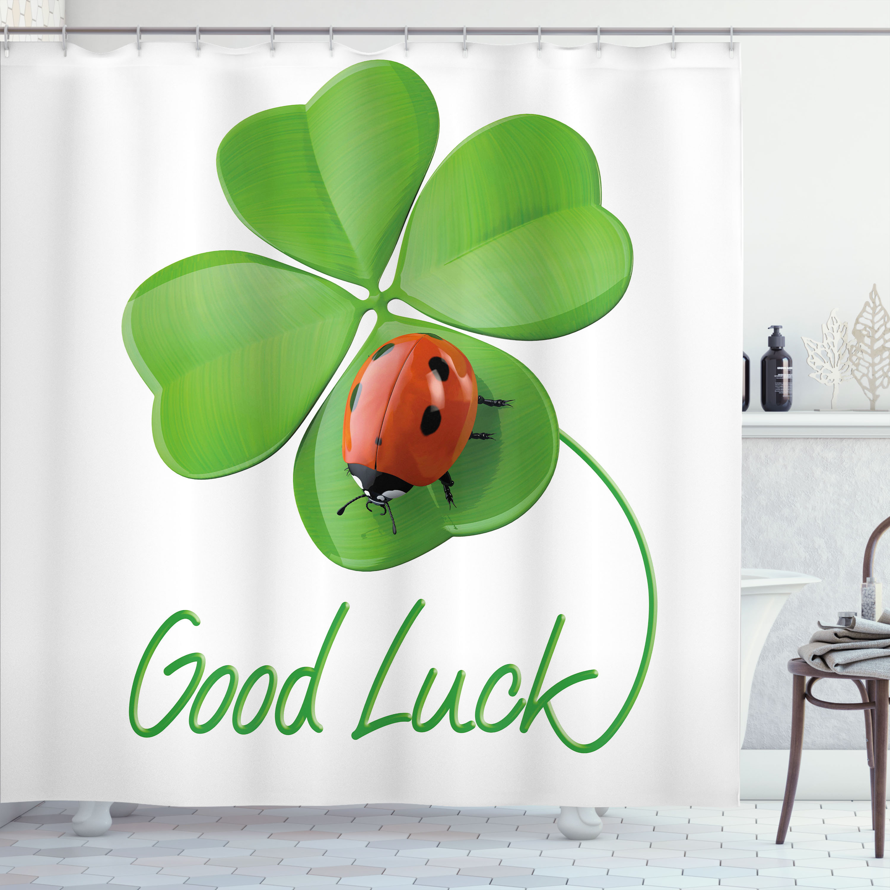East Urban Home Irish Shower Curtain Clover Ladybug Black Green and Red ...