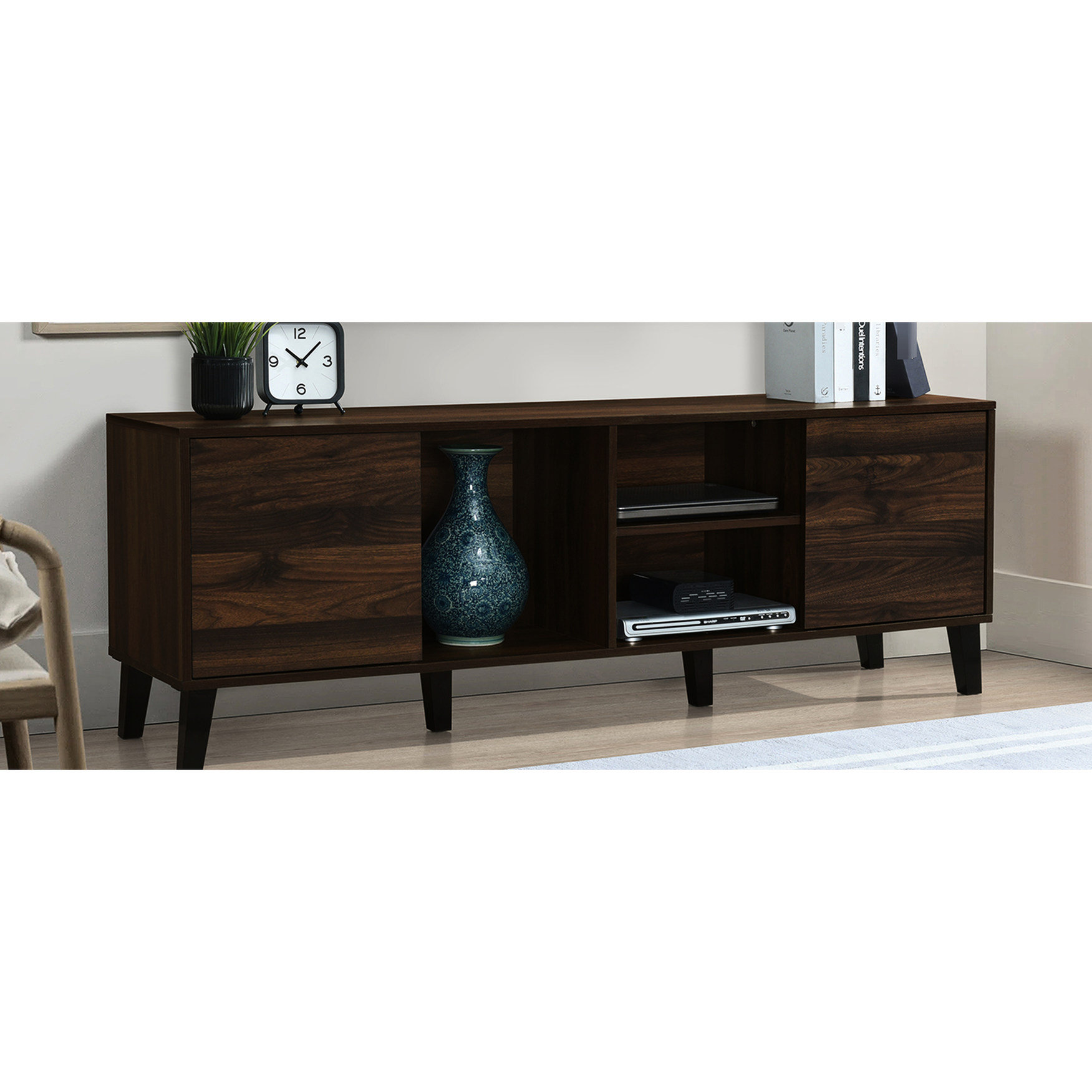 George Oliver 65" Tv Stand With Mid Century Vibe, Construction, Dark ...