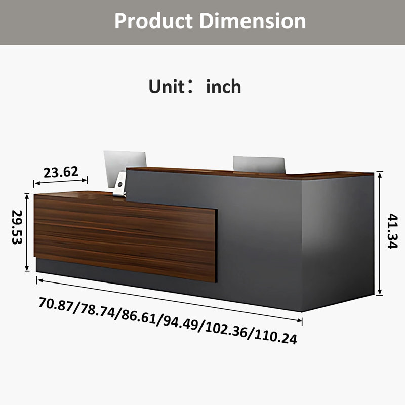 Ebern Designs Modern Ergonomic L-Shaped Reception Desk With Elevated ...