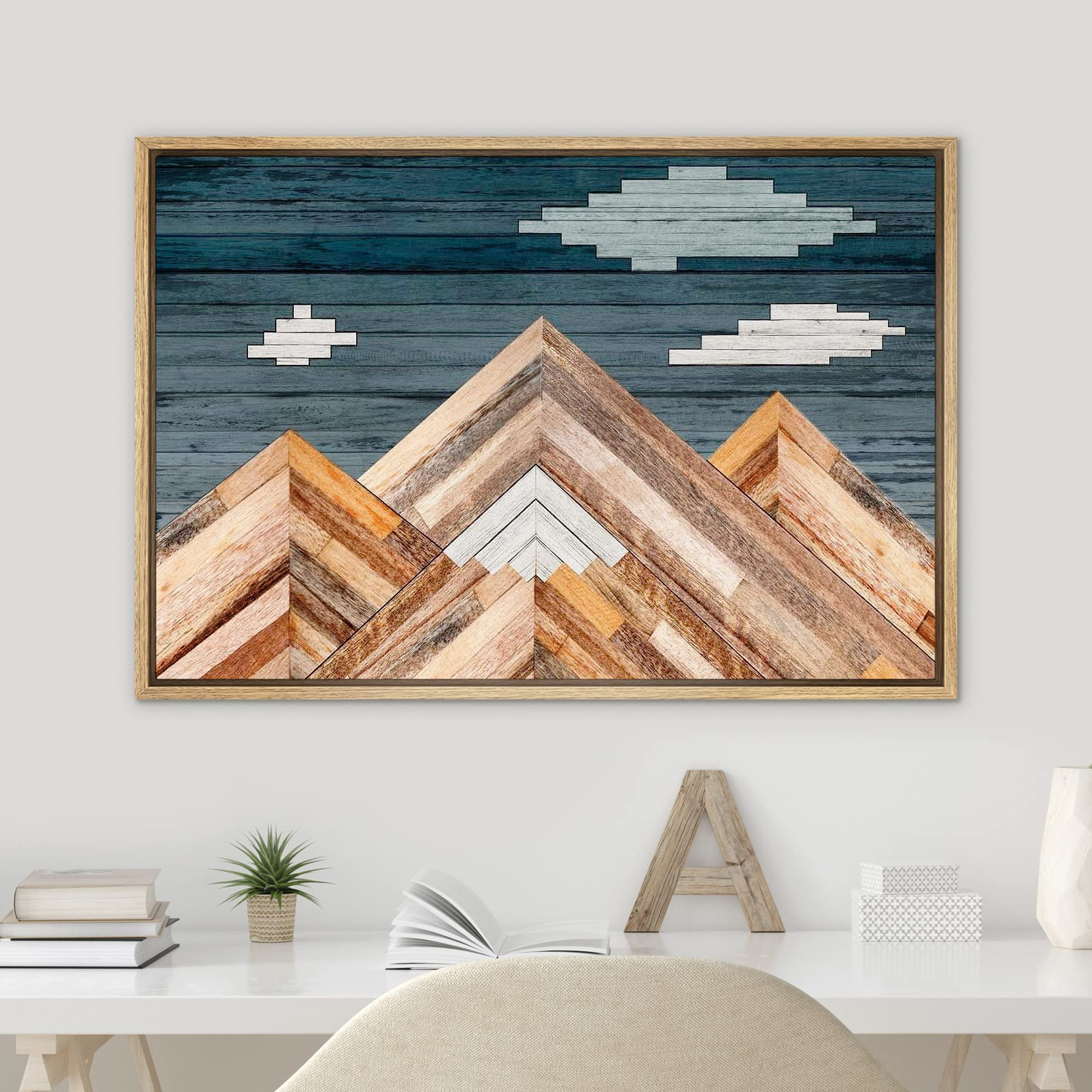 IDEA4WALL Western Decor Mountains with Clouds Wood Effect Panel Nature ...