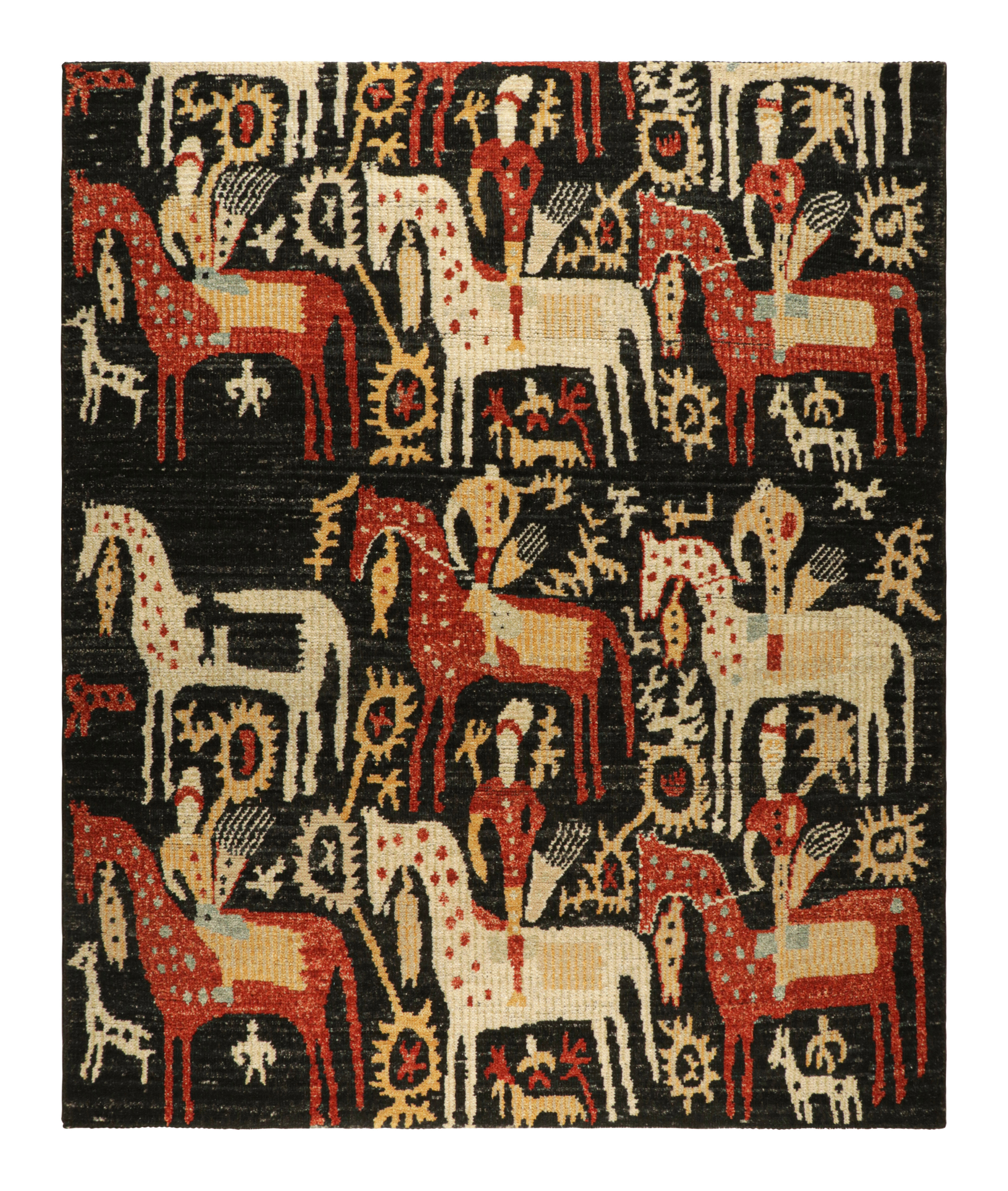 Rug & Kilim’S Kaitag Style Rug In Black With Horse And Rider Pictorials ...