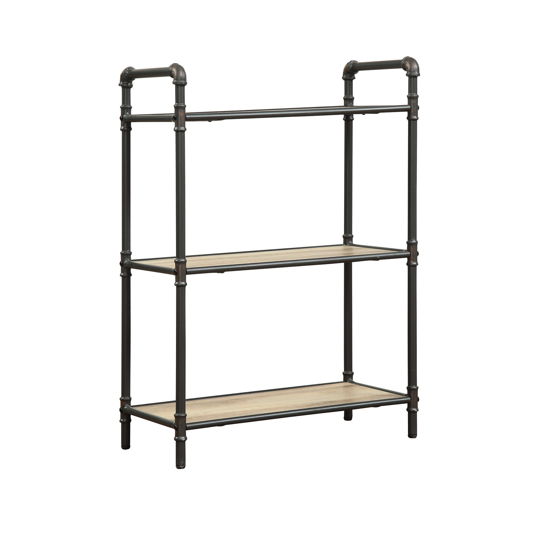 Kivaritio Antique Oak & Sandy Gray Bookcase Rack. 3 With Metal ...