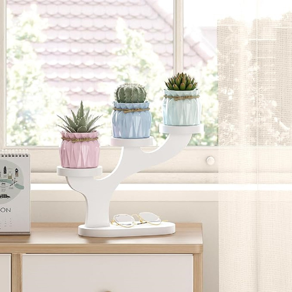 Ebern Designs Bamboo Tabletop Plant Stand Indoor, 3 Tier Wood Desktop ...