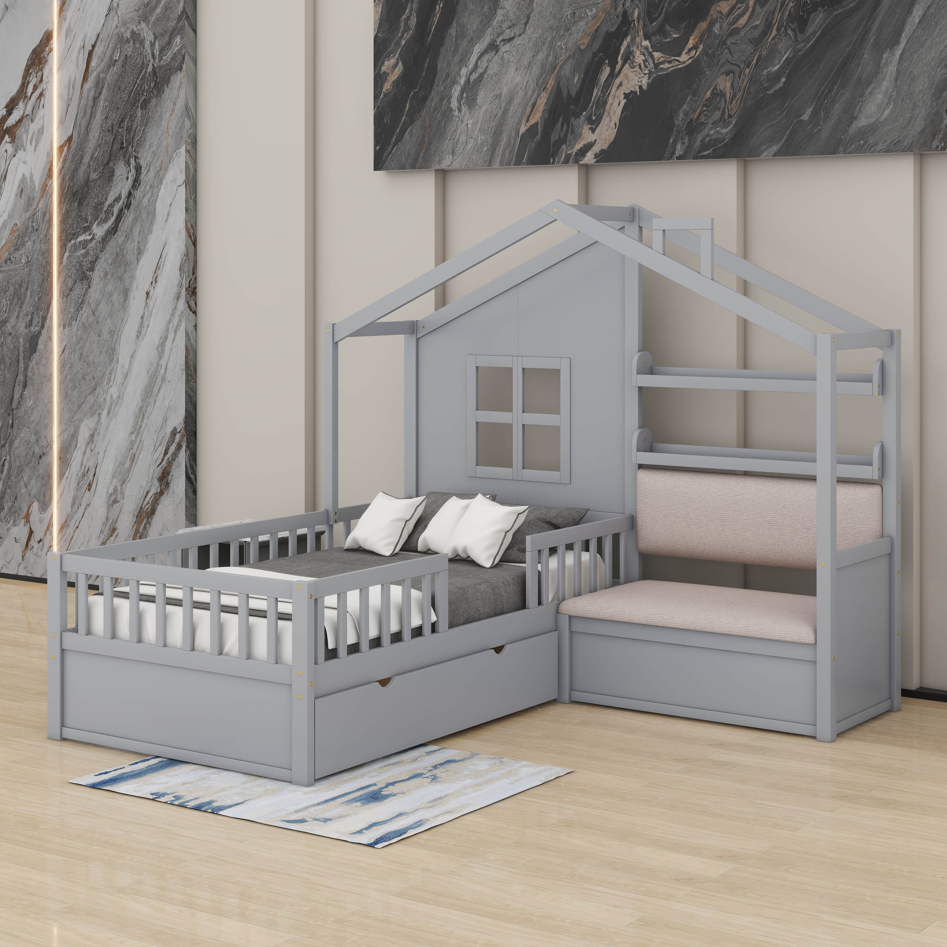 Red Barrel Studio Twin Size House Bed With Sofa And Shelf - Wayfair Canada