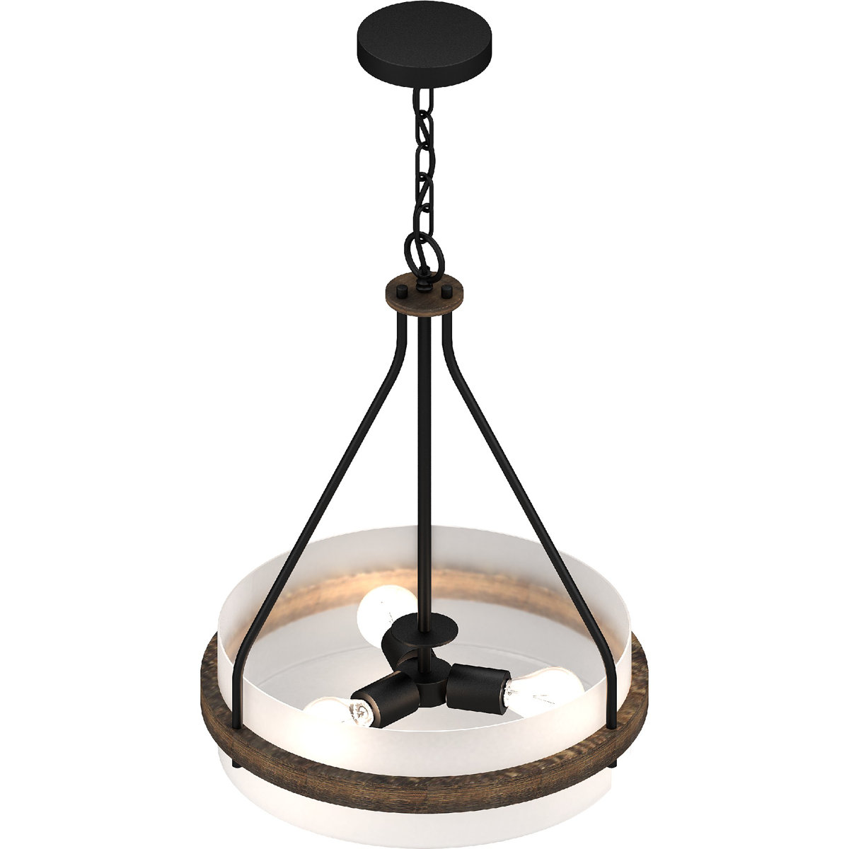 Gracie Oaks Emery 3-Light Walnut And Black Indoor Pendant With Frosted ...